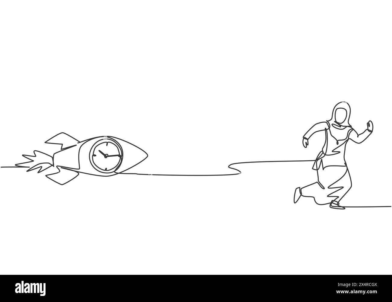 Single continuous line drawing young Arab business woman chased by ...