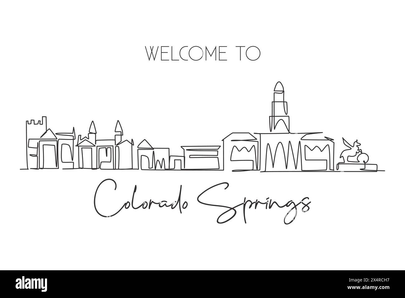 Single continuous line drawing of Colorado Springs city skyline, United ...