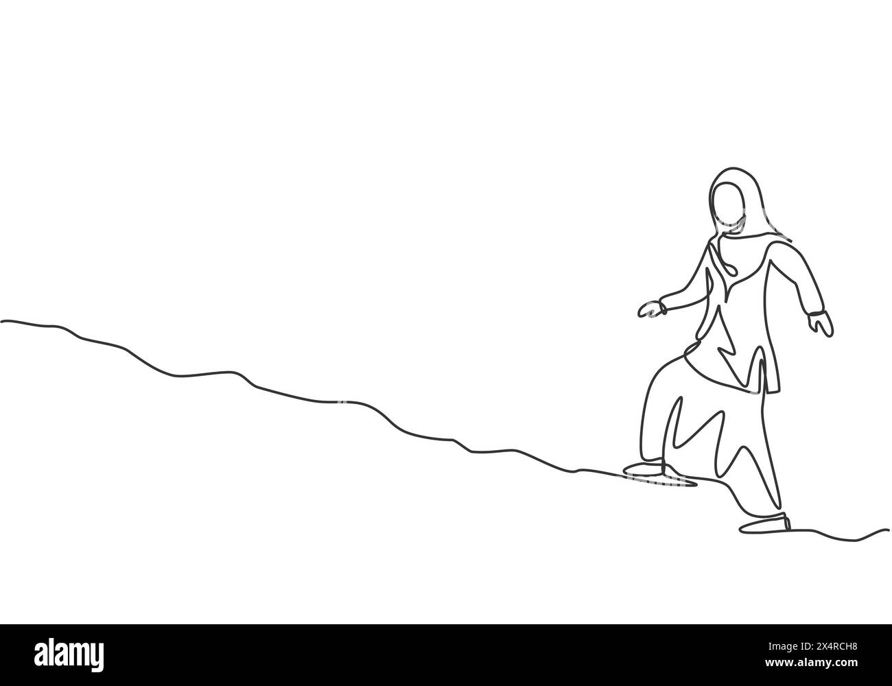 Single one line drawing of young Arabian business woman walking on the ...