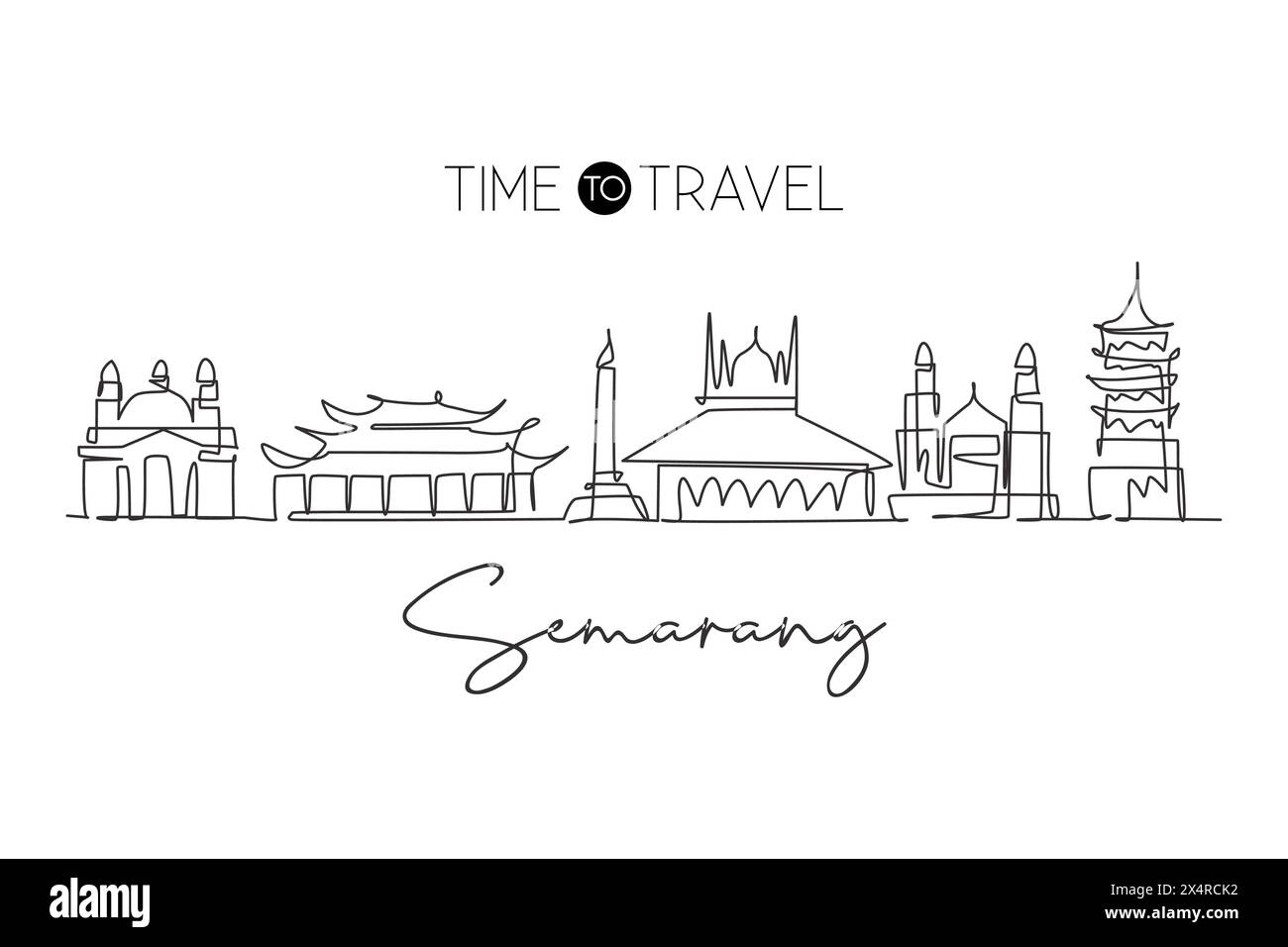 One single line drawing of Semarang city skyline, Java, Indonesia. Town ...