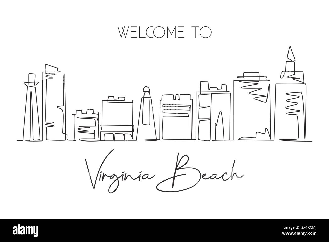 One single line drawing of Virginia Beach city skyline, USA. Town ...