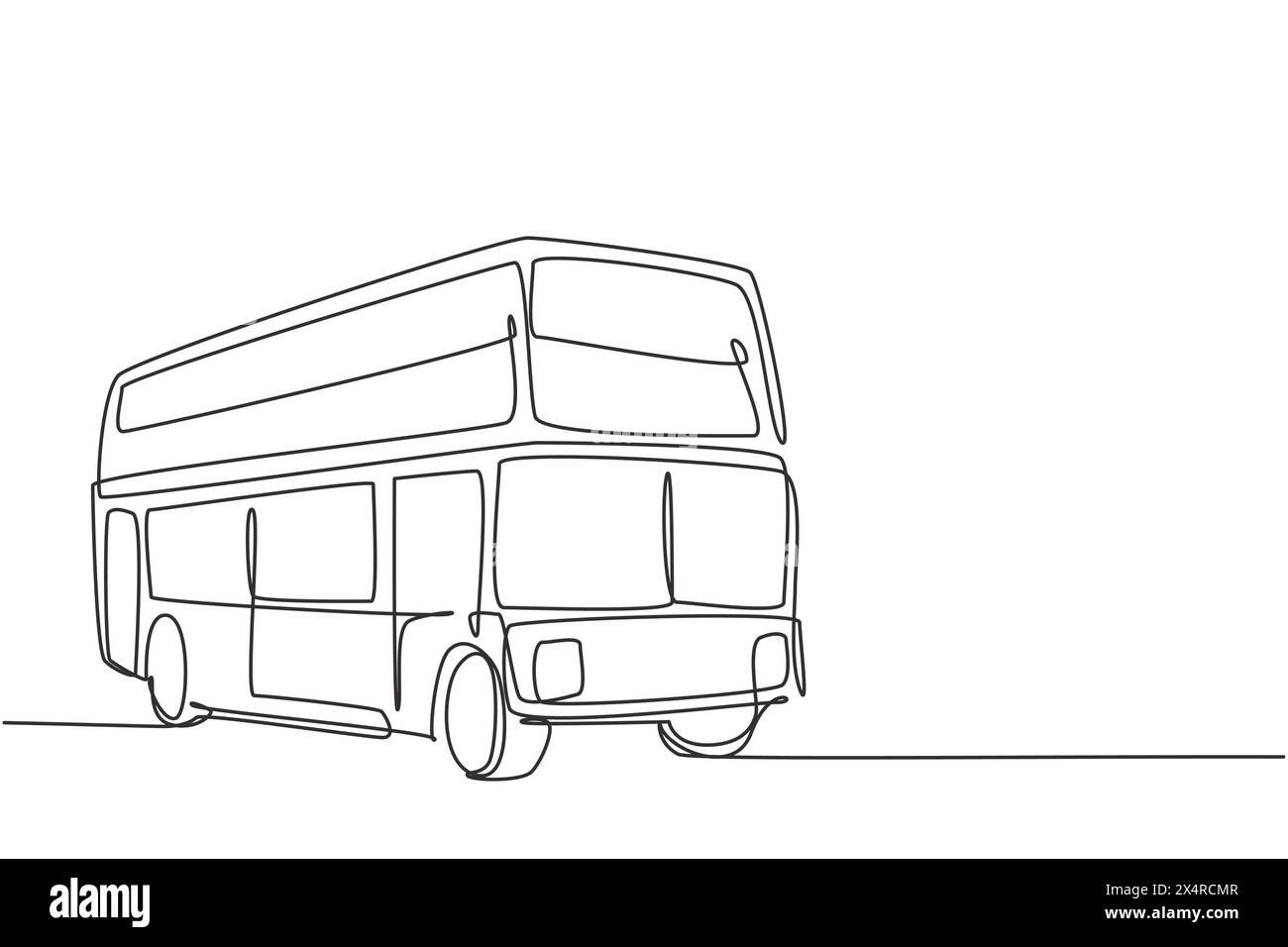 Continuous one line drawing double decker buses take tourists around ...