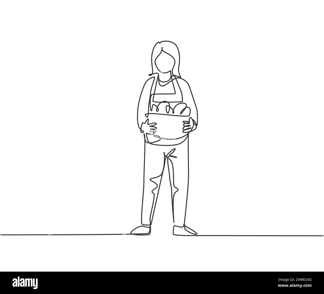 Single continuous line drawing young female farmer standing on farm ...