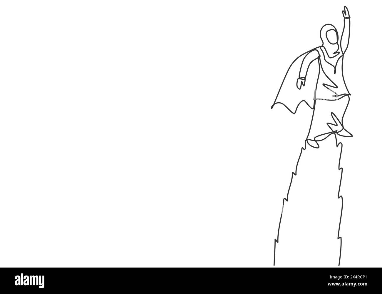 Single continuous line drawing young Arab business woman flying high ...