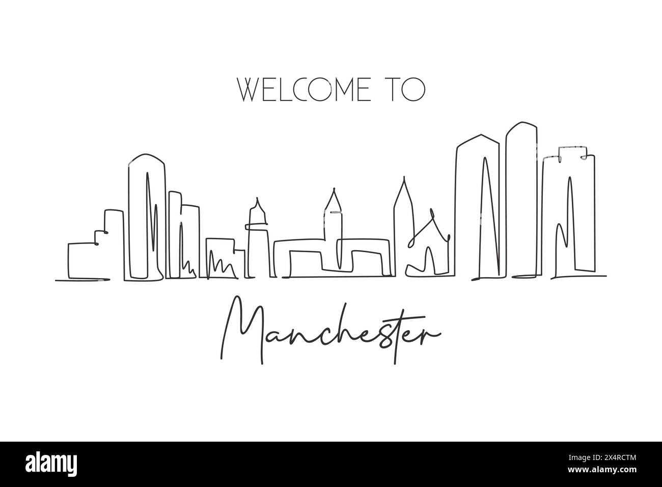 One single line drawing Manchester city skyline, New Hampshire. World ...