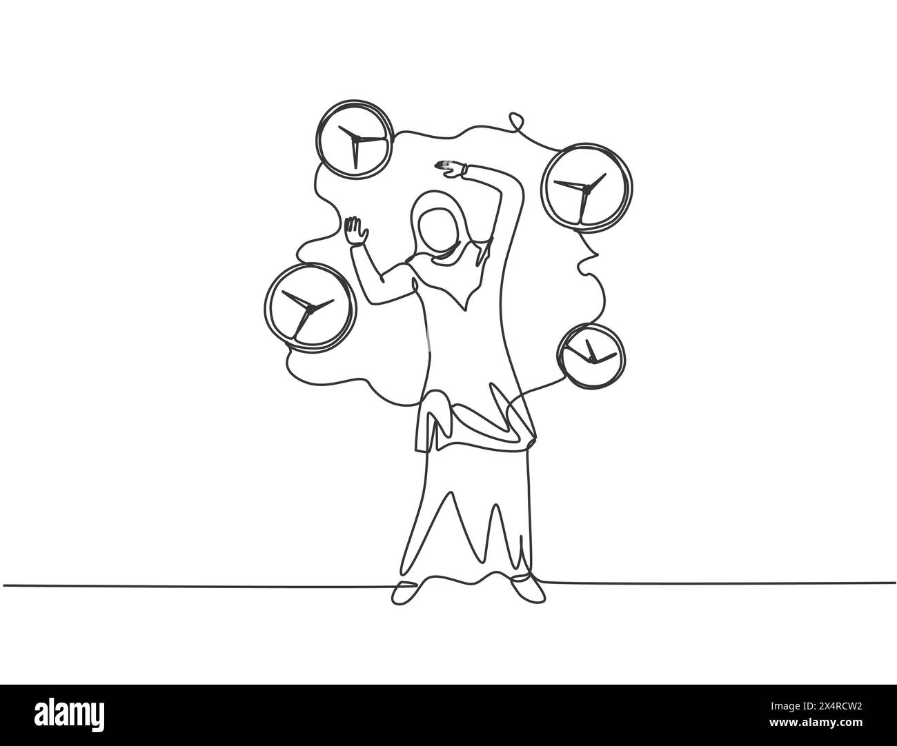 Single one line drawing of stressful young Arabian business woman ...