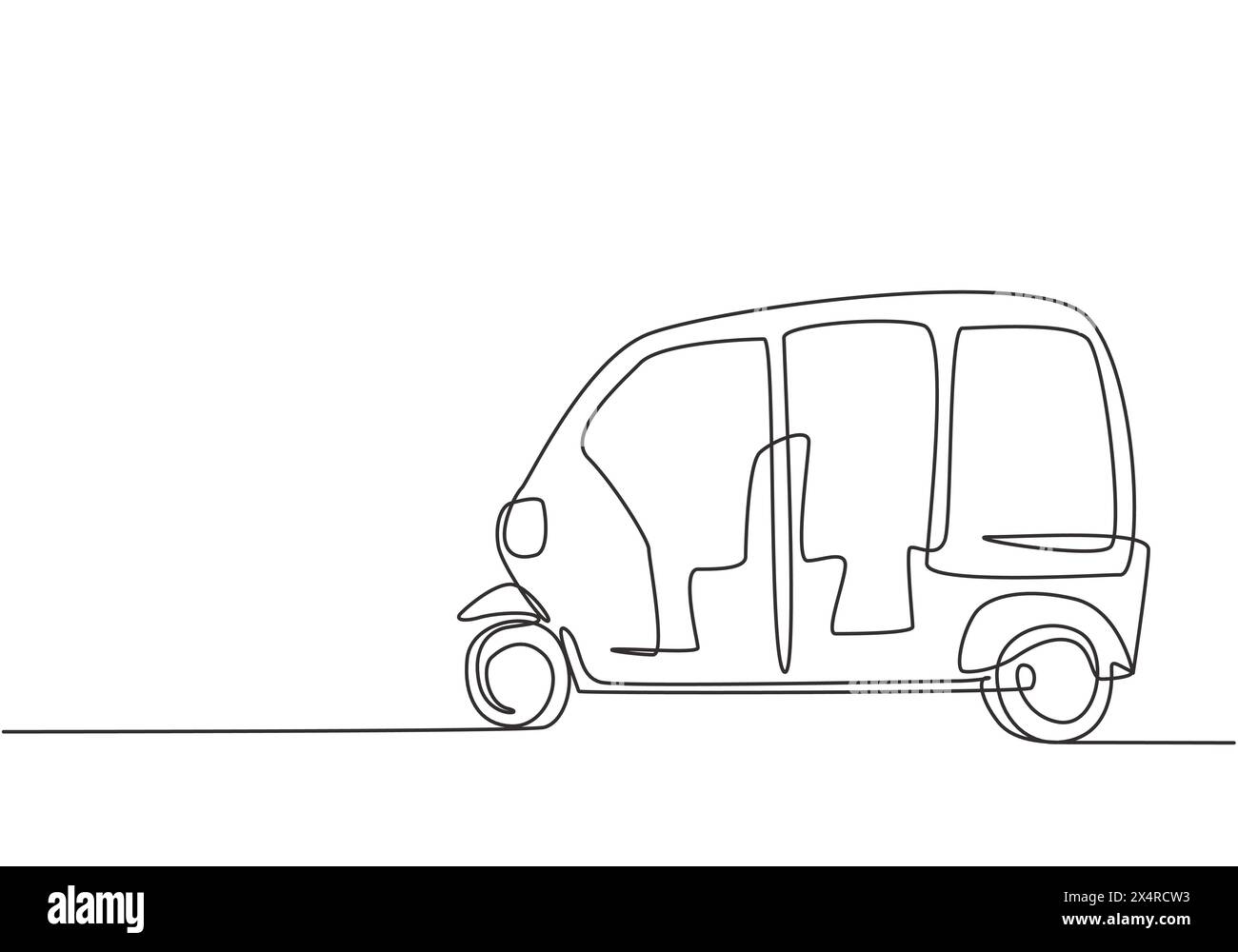 Continuous one line drawing from the side, Rickshaw is a traditional ...