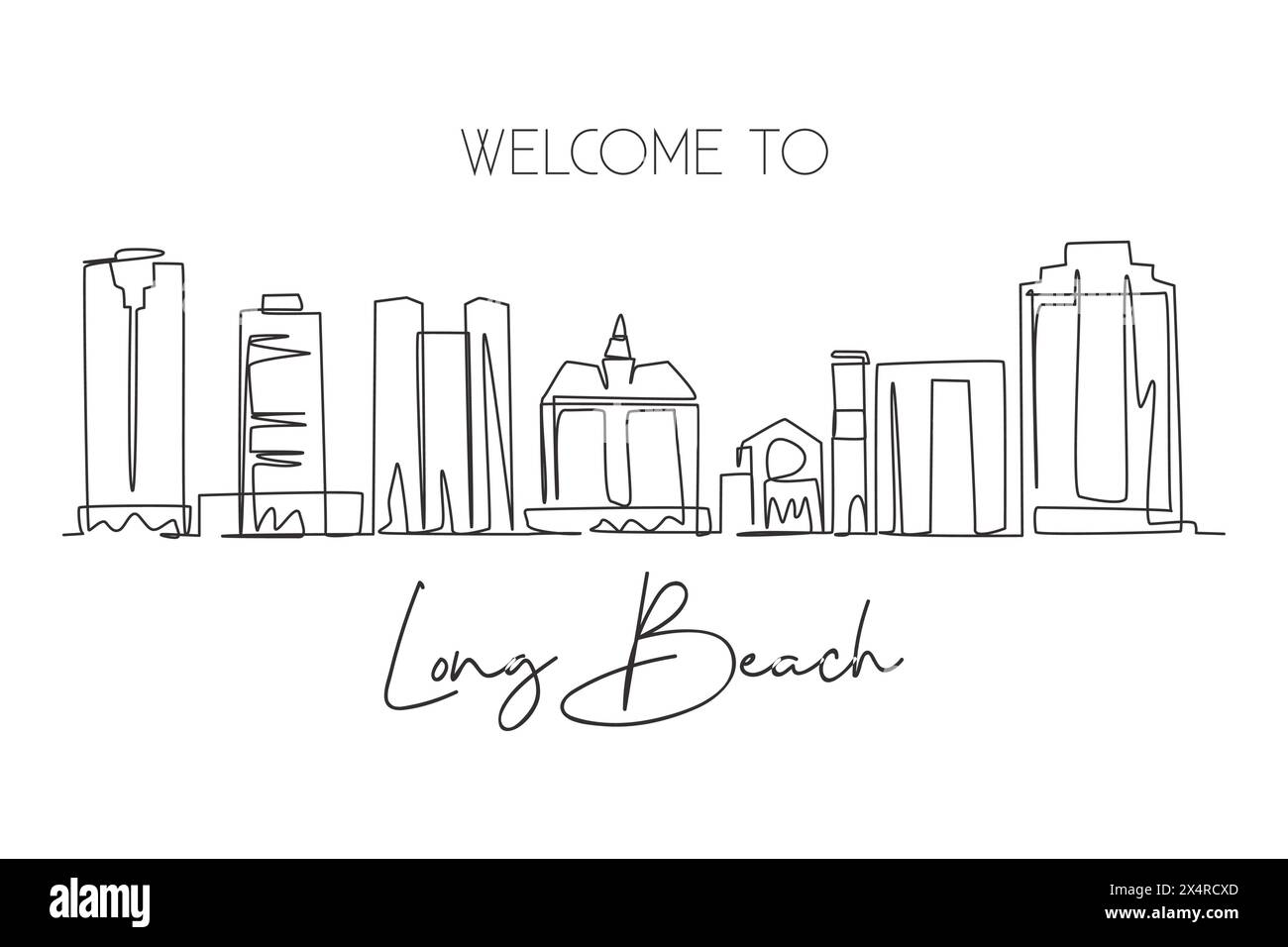 One single line drawing of Long Beach city skyline, California. Town ...