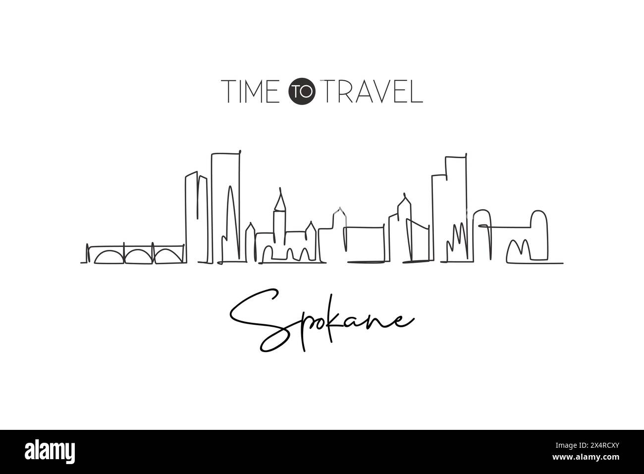One continuous line drawing of Spokane city skyline, Washington ...