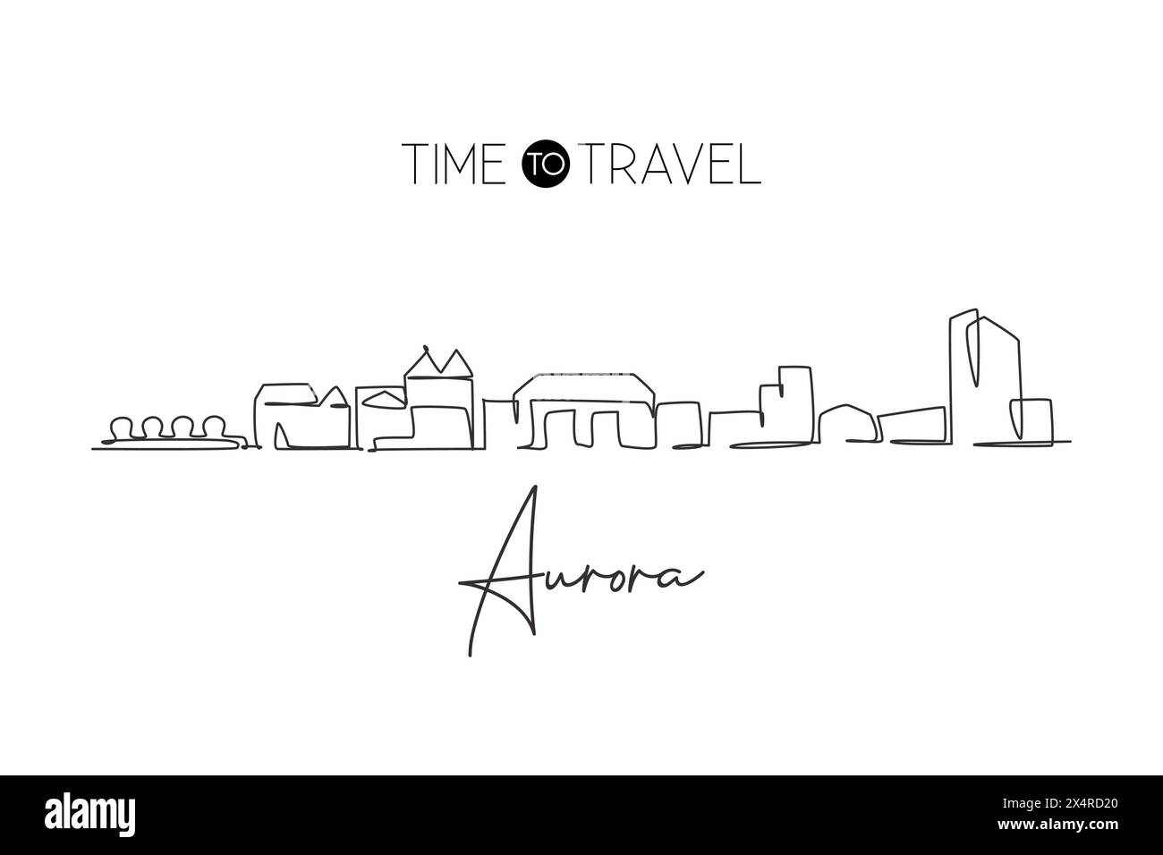 One single line drawing visit Aurora city skyline, Colorado. World ...