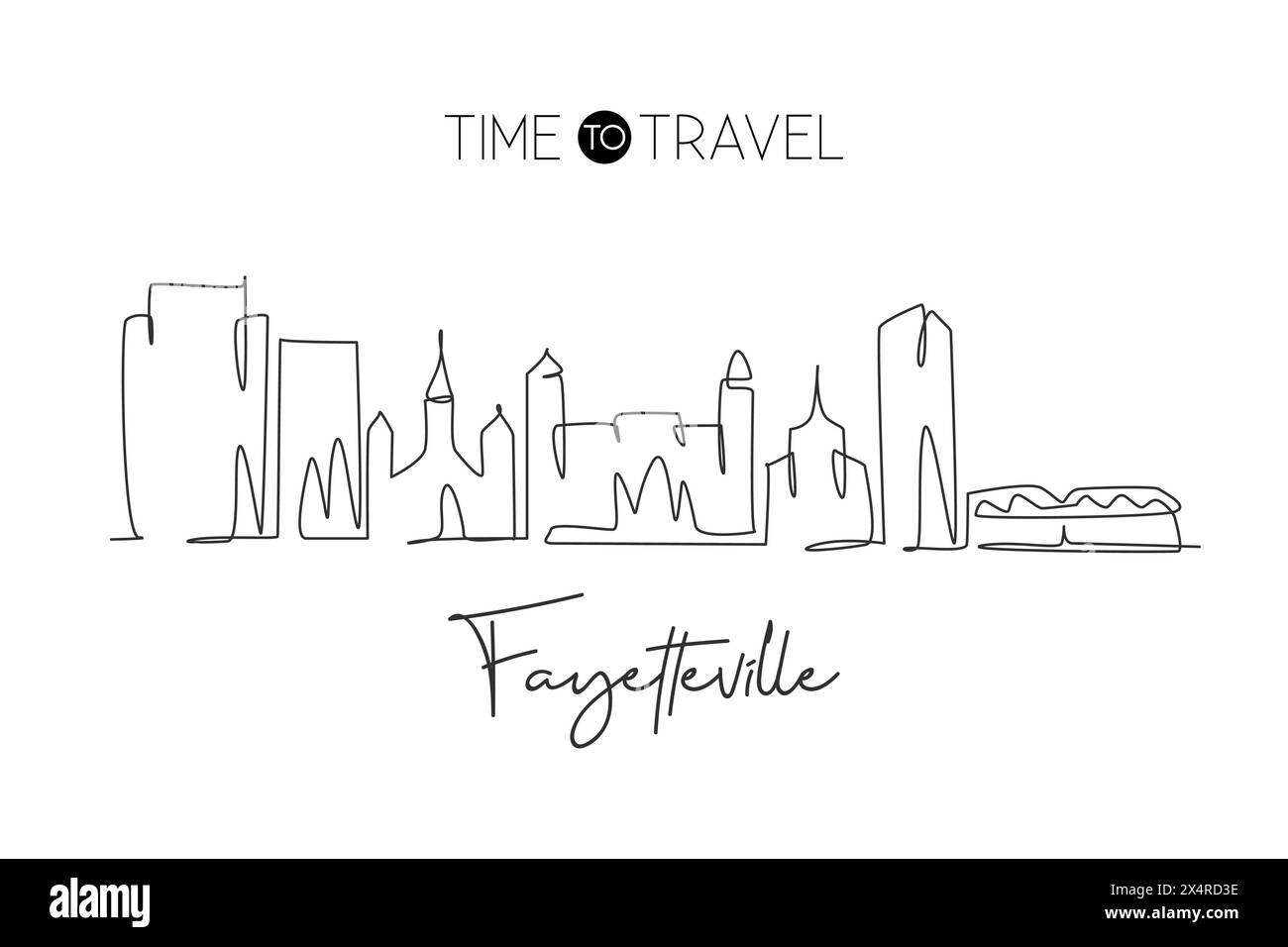 One single line drawing visit Fayetteville city skyline, North Carolina ...