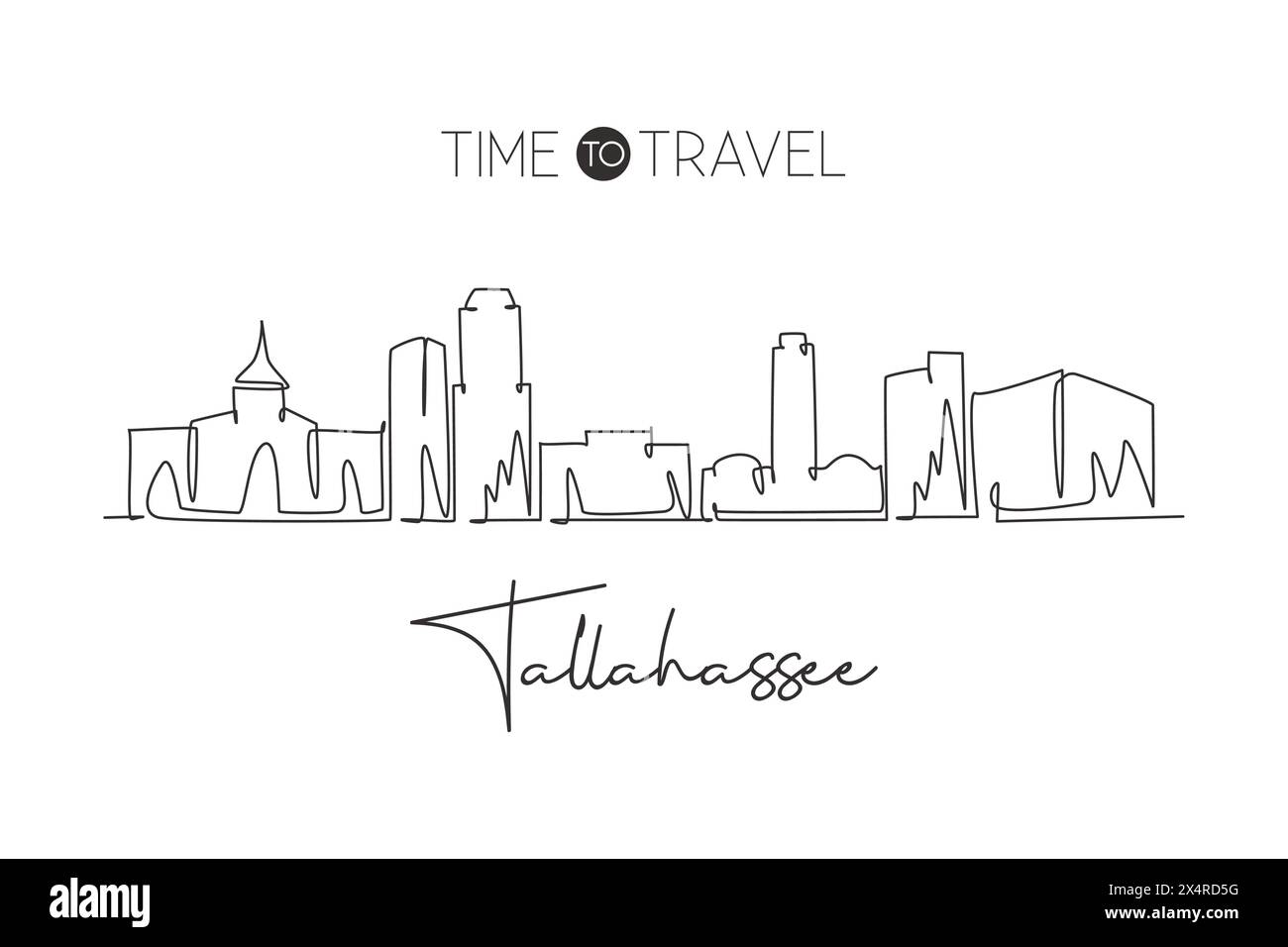 Single continuous line drawing of Tallahassee skyline, Florida. Famous ...