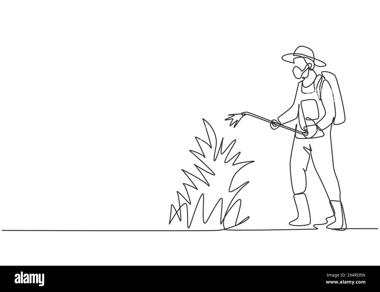 Single continuous line drawing young male farmer complete with mask ...