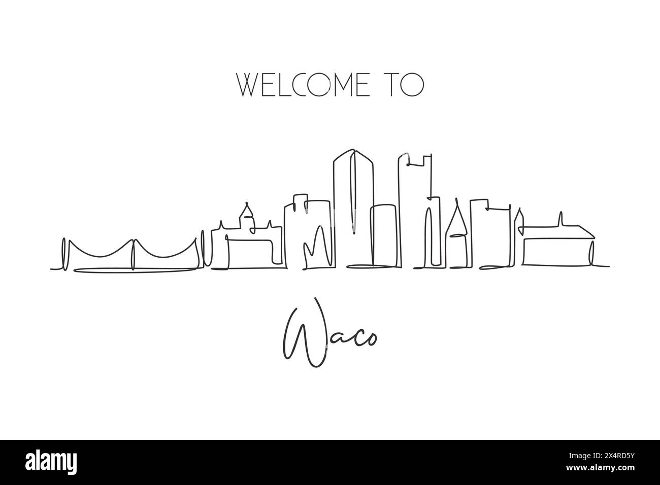 One single line drawing Waco city skyline, Texas. World historical town ...