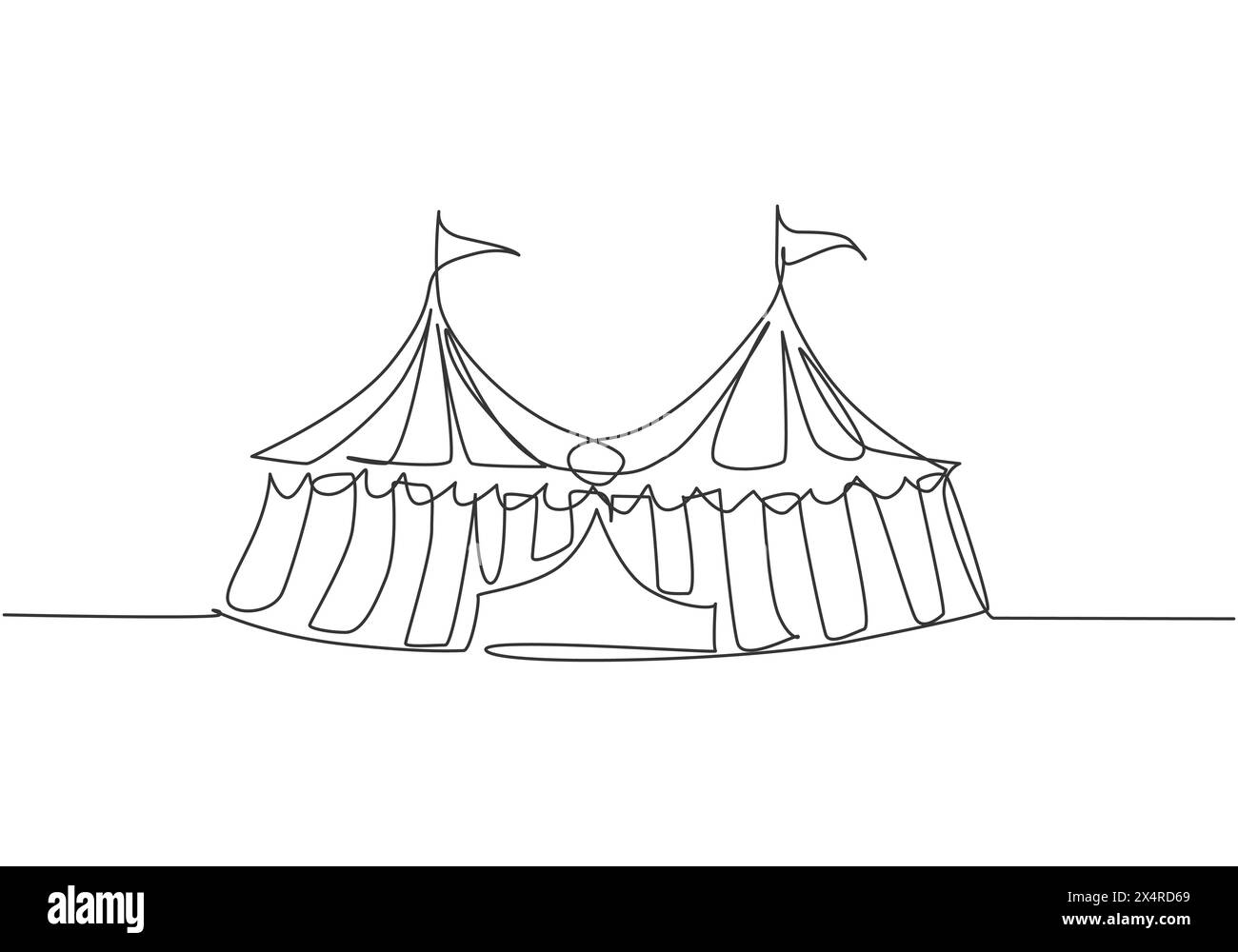 Single one line drawing of two circus tents together with stripes and ...