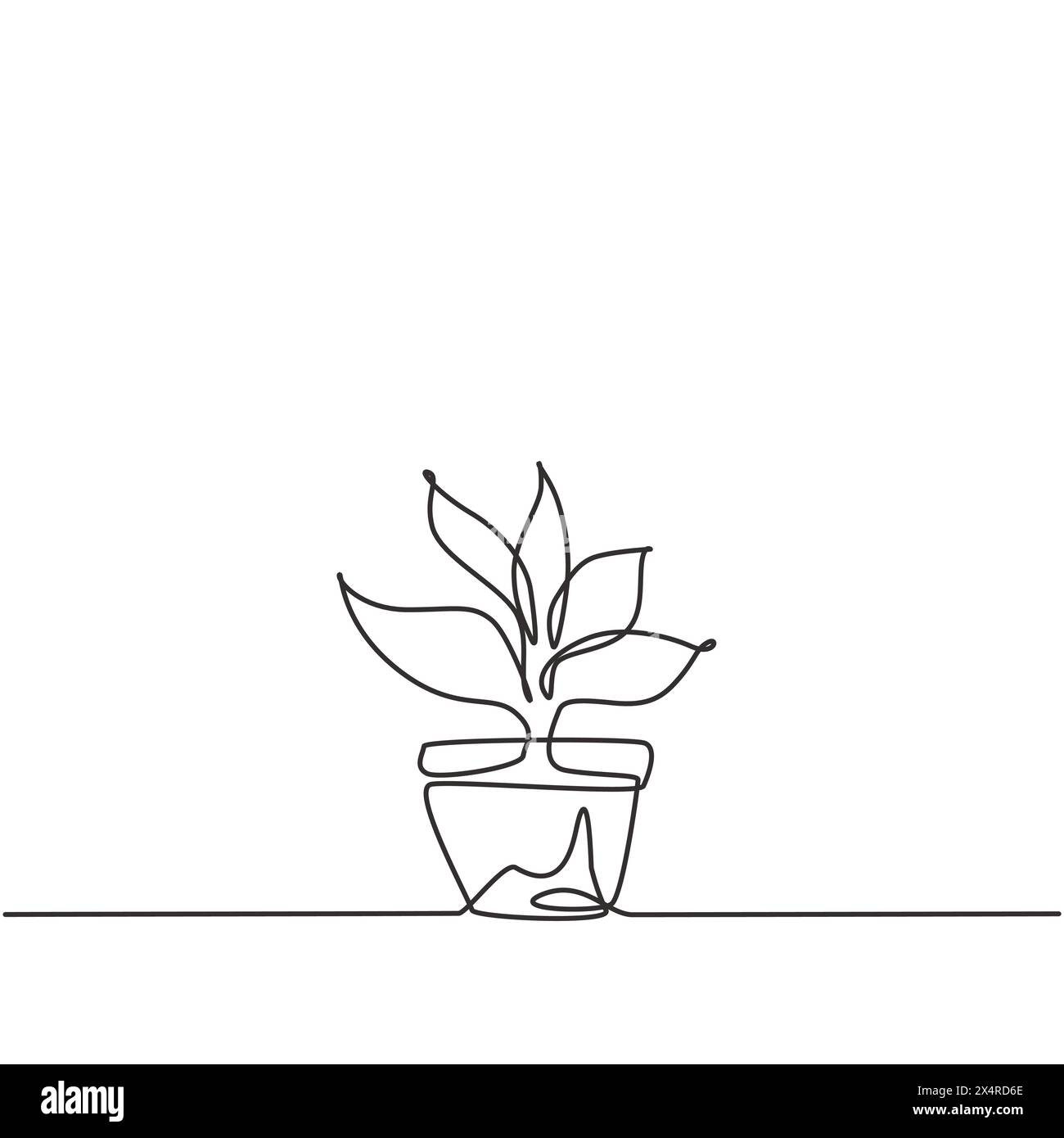 Continuous one line drawing potted plants with five growing leaves are ...
