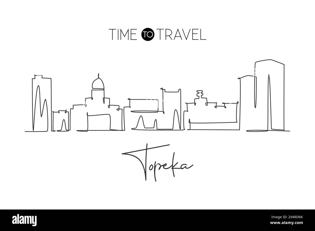 One single line drawing Topeka city skyline, Kansas. World historical ...