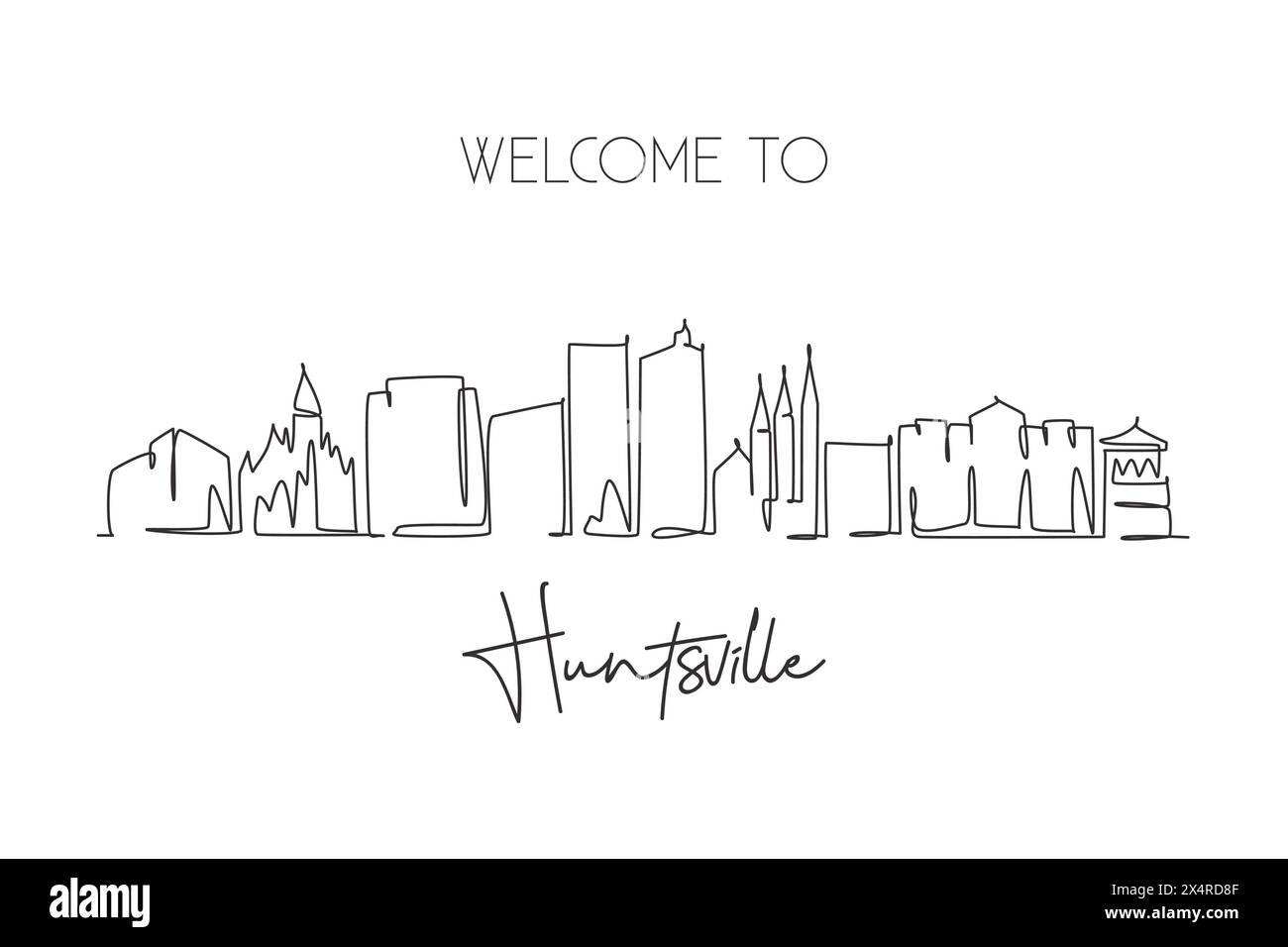 One continuous line drawing of Huntsville city skyline, Alabama ...