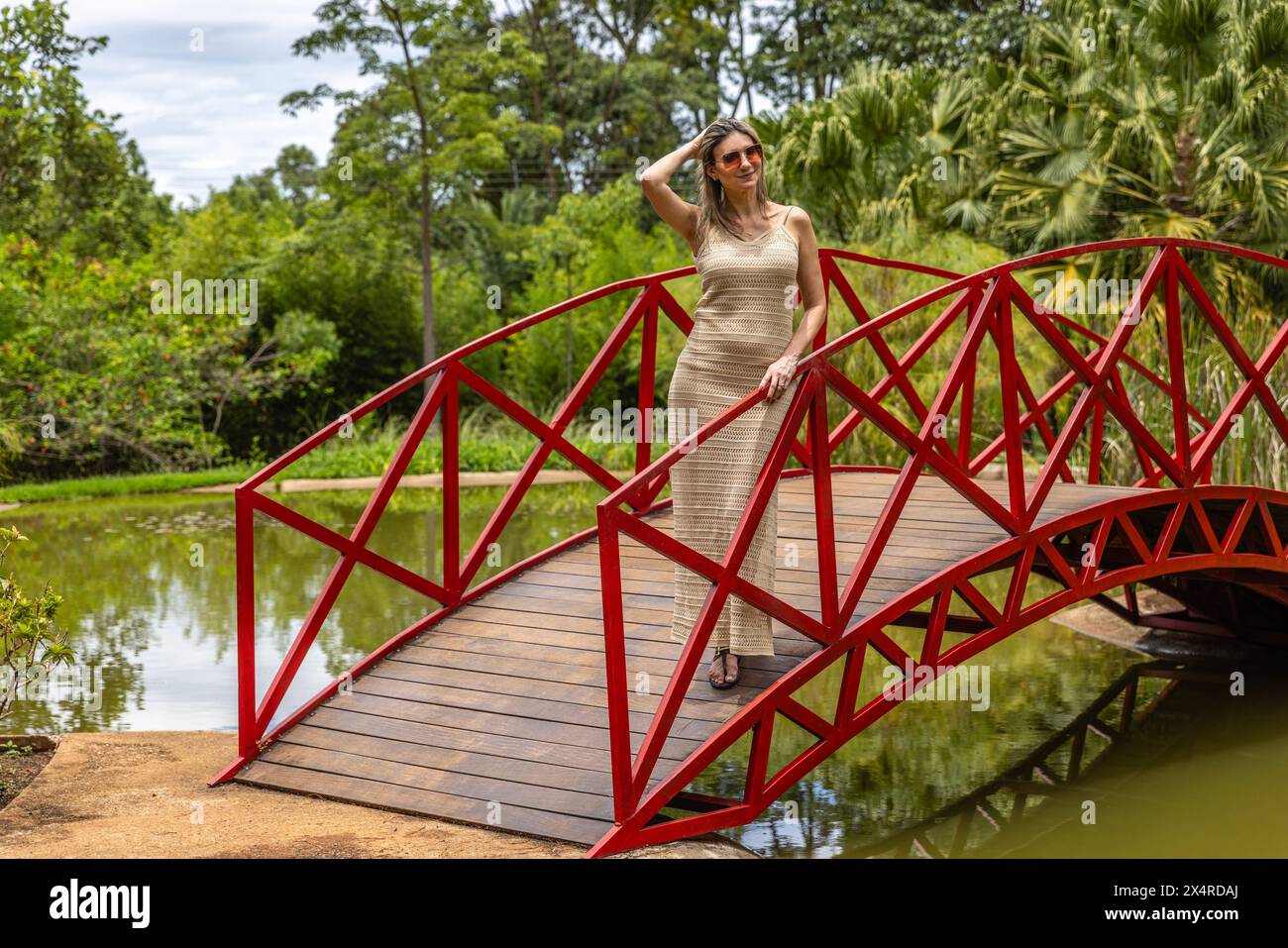 Brazilian model on the Japanese Garden bridge in Brasilia Botanical ...