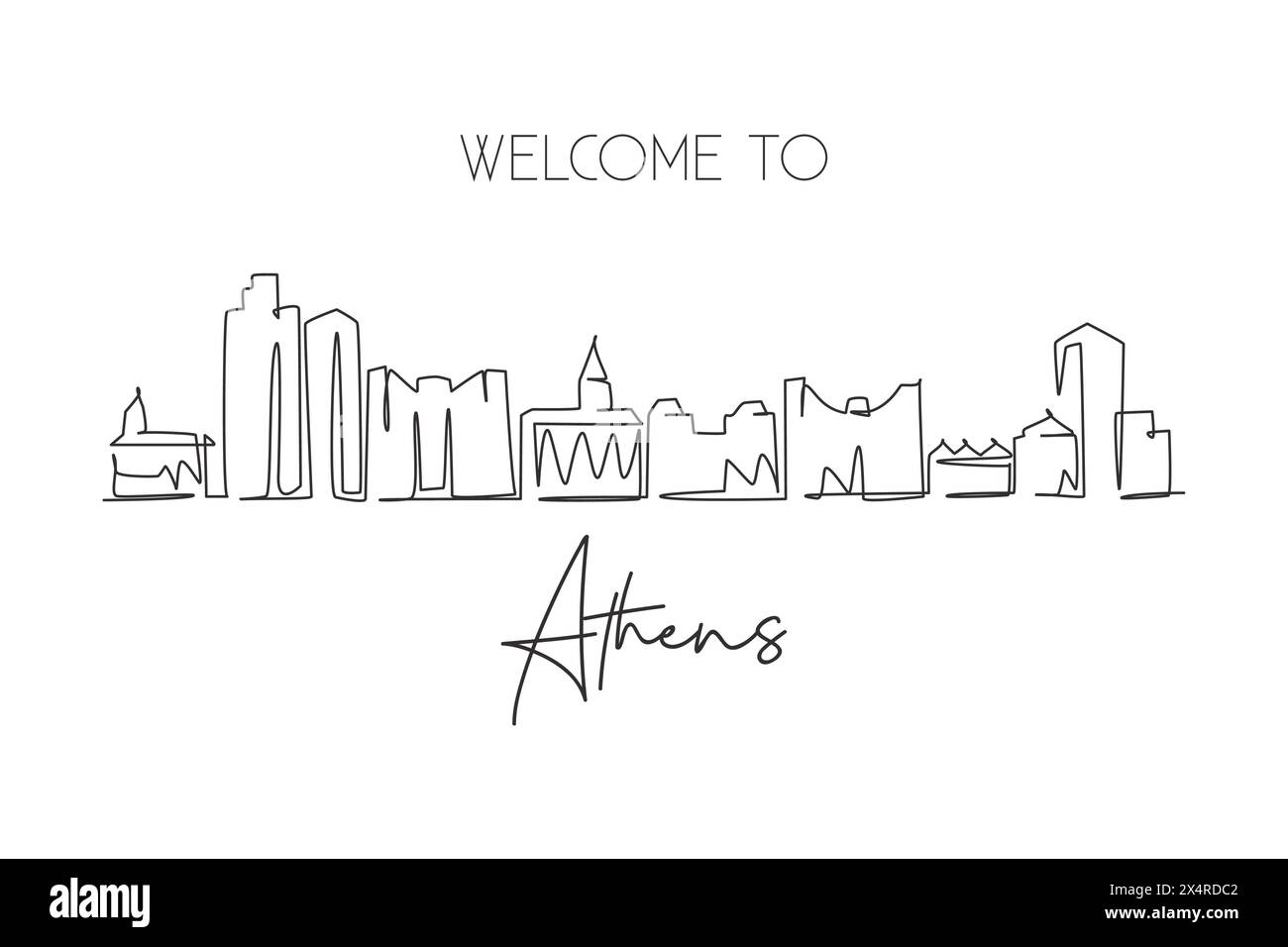 One continuous line drawing of Athens city skyline, Georgia. Beautiful ...