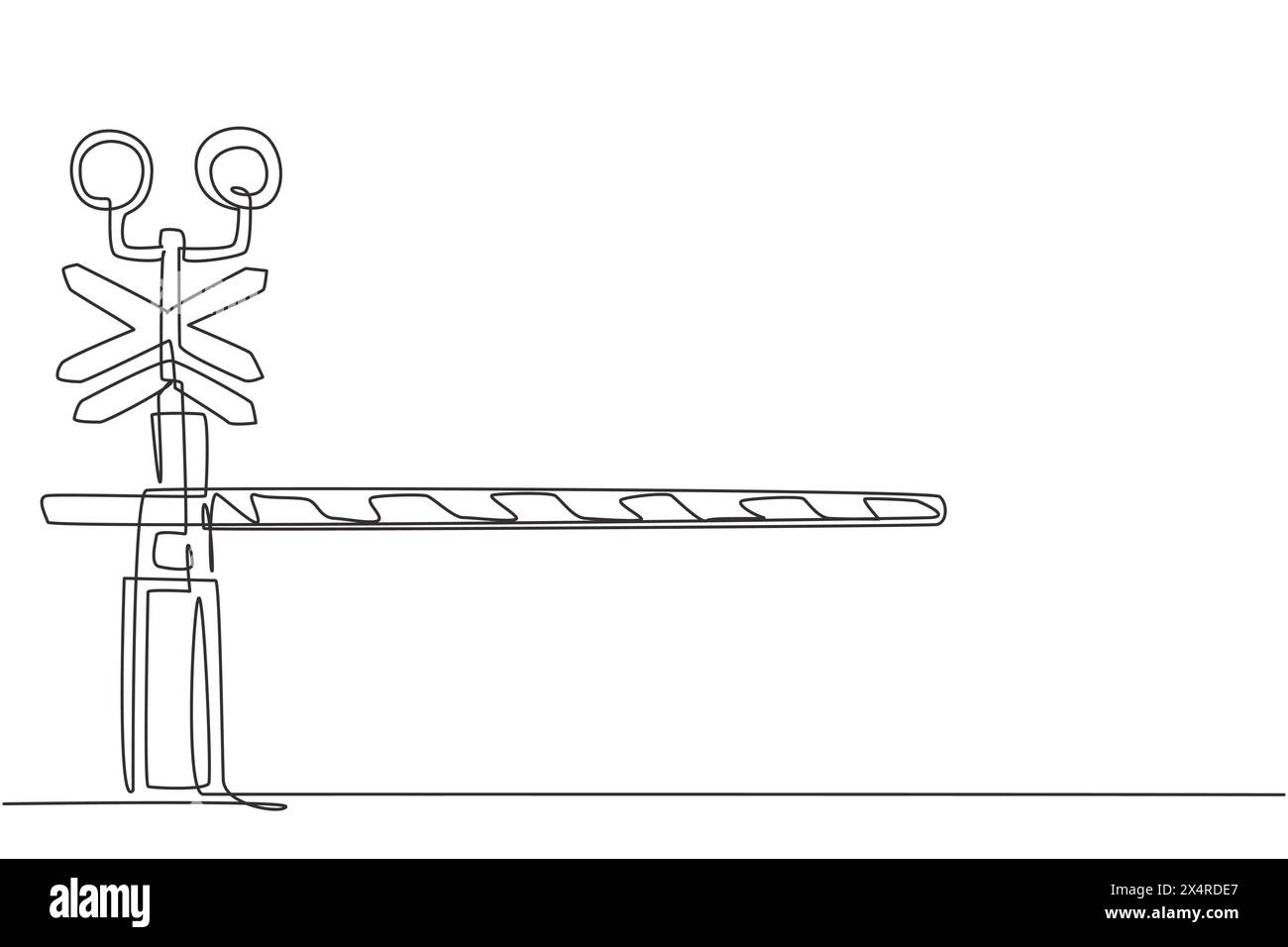 Continuous one line drawing a railway barrier with stripes, signs, and ...