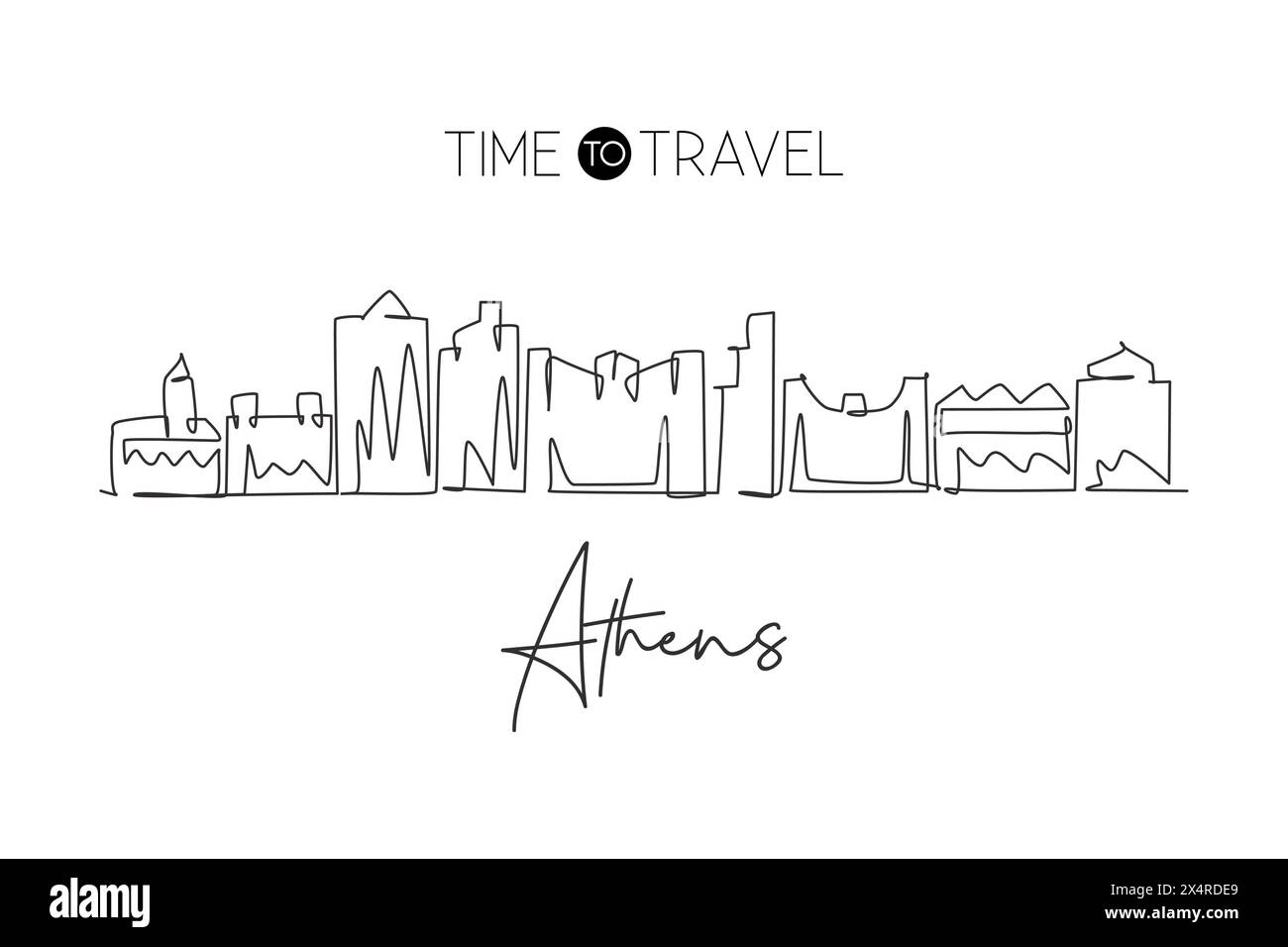 One single line drawing Athens city skyline, Georgia. World historical ...