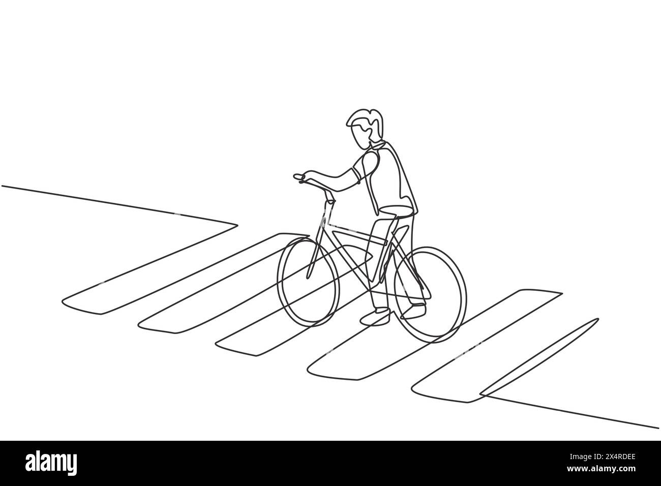 Single one line drawing of a young man riding a bicycle crossing the ...
