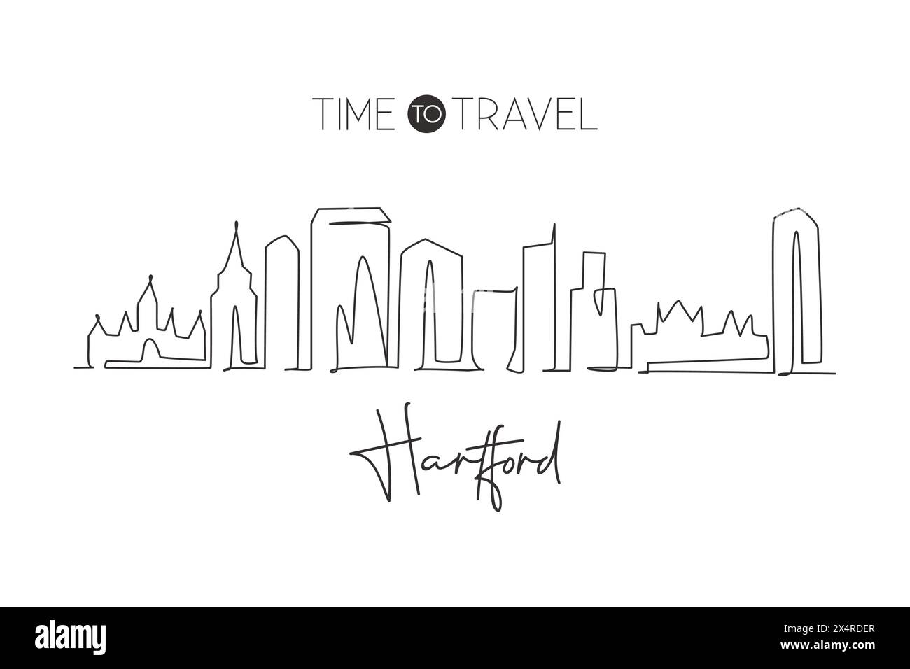 One continuous line drawing of Hartford city skyline, Connecticut ...