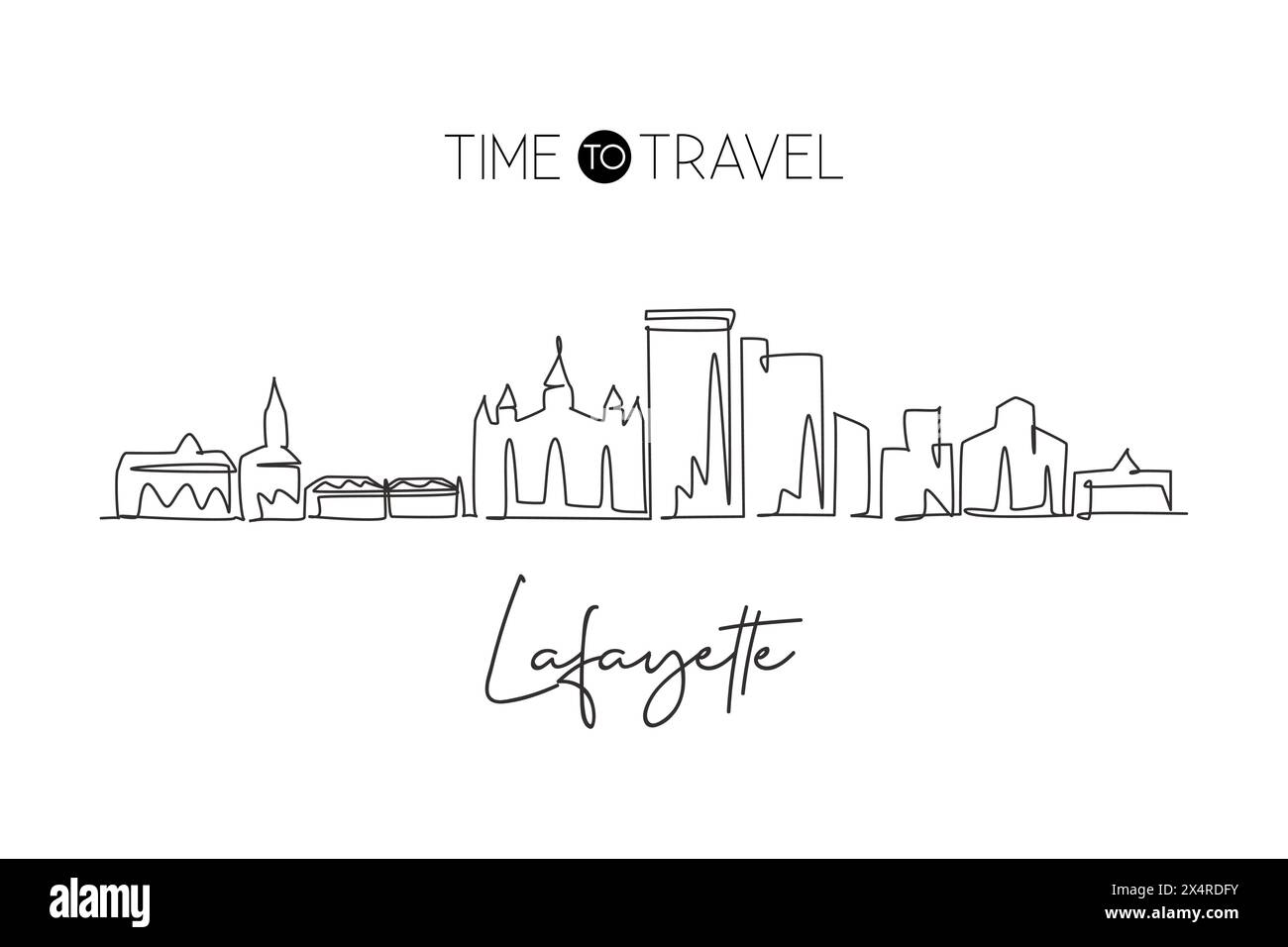 Single continuous line drawing of Lafayette skyline, Louisiana. Famous ...