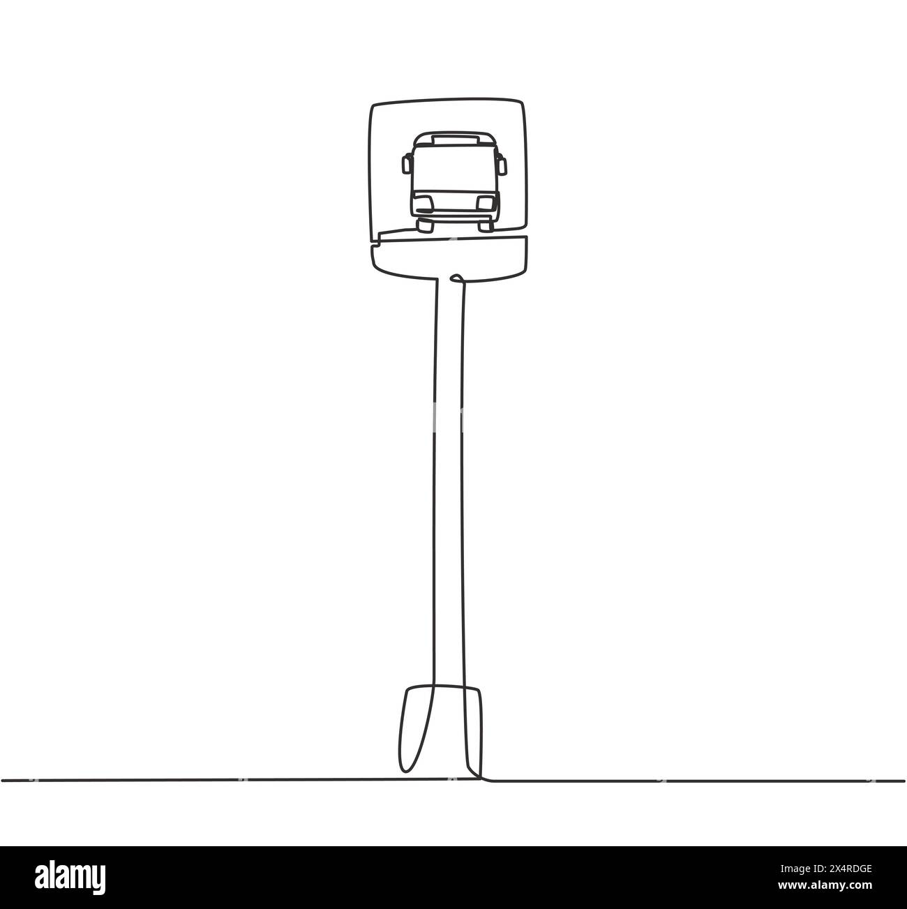 Single one line drawing of a bus stop with a simple bus sign located on ...