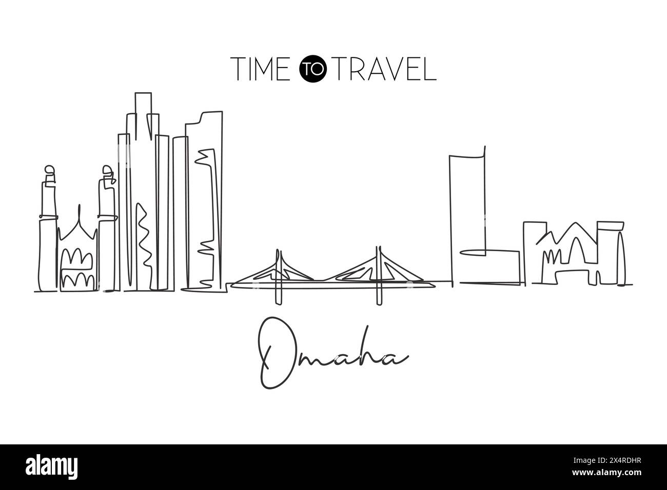 Single continuous line drawing of Omaha city skyline, Nebraska, United ...