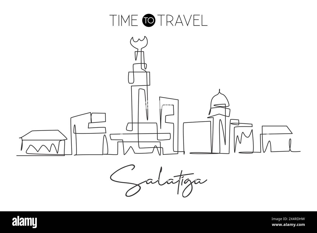 Single continuous line drawing of Salatiga city skyline, Central Java ...