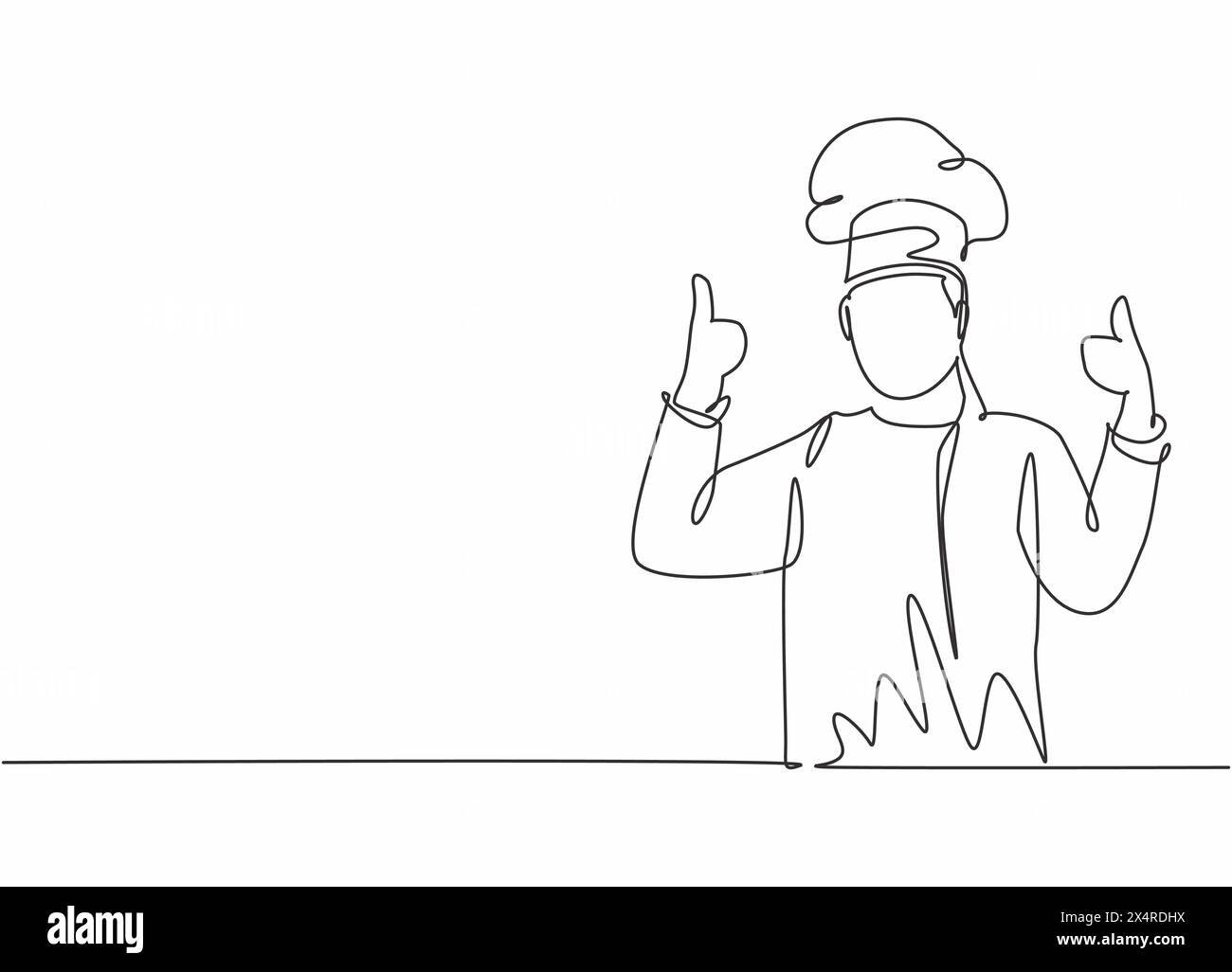 Continuous one line drawing of young happy handsome male chef giving ...