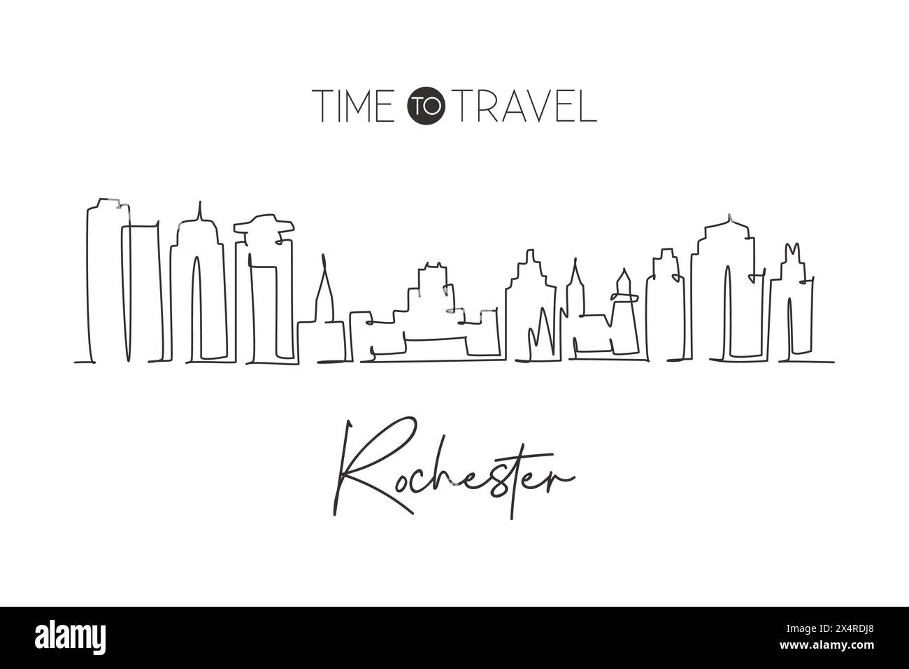 One single line drawing Rochester city skyline, Minnesota. World ...