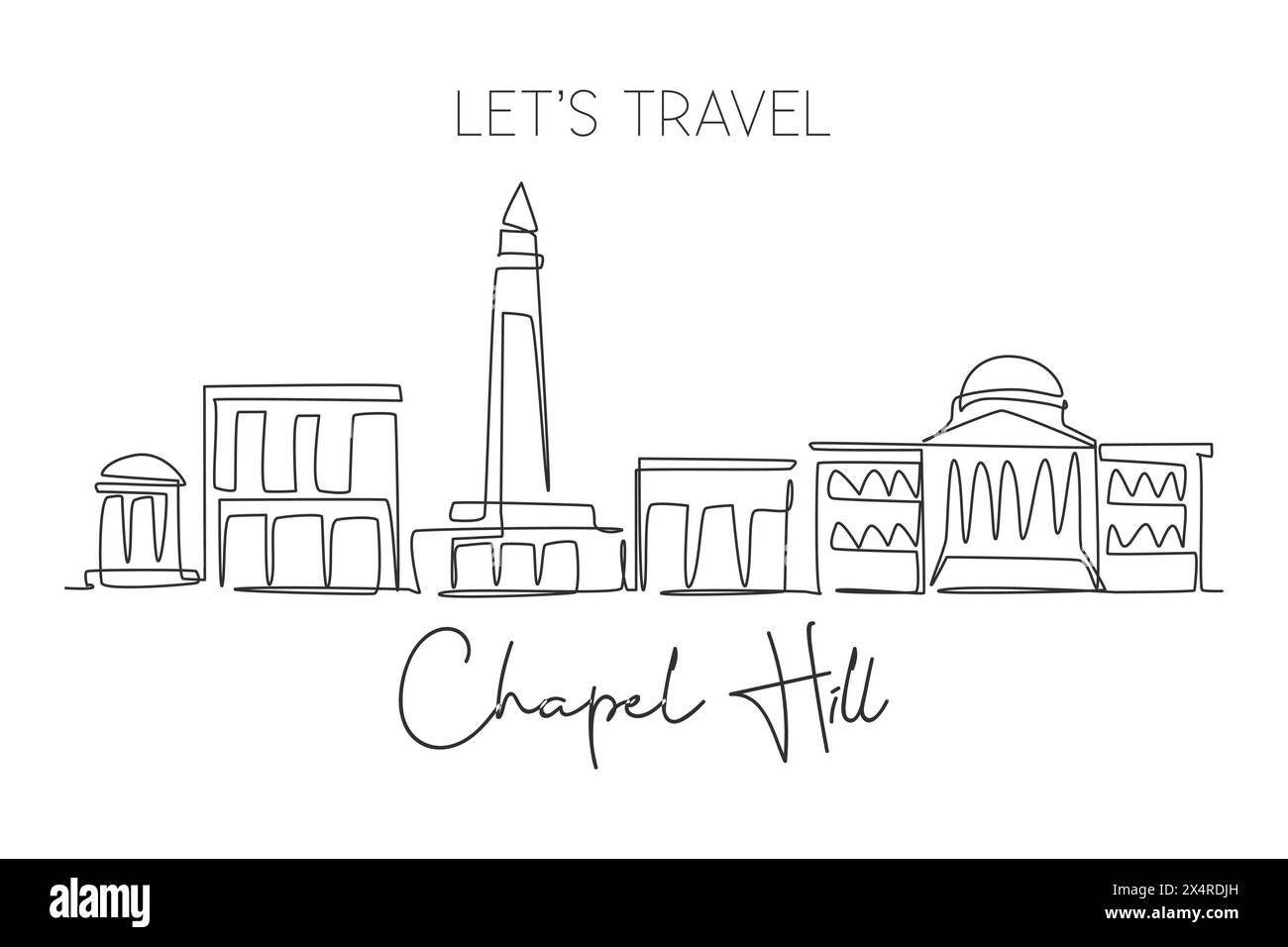 One single line drawing of Chapel Hill city skyline, North Carolina ...