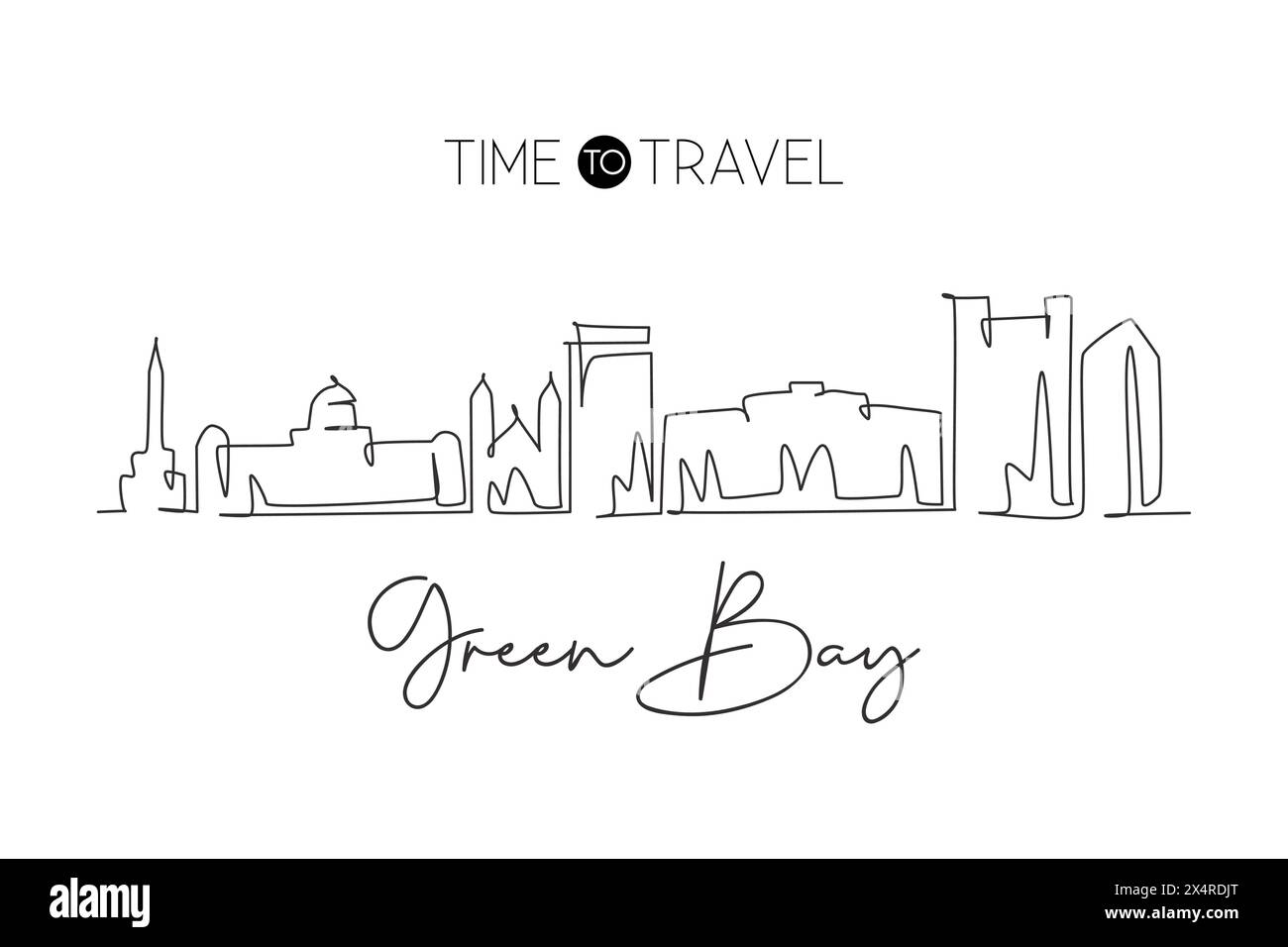 One single line drawing Green Bay city skyline, Wisconsin. World ...