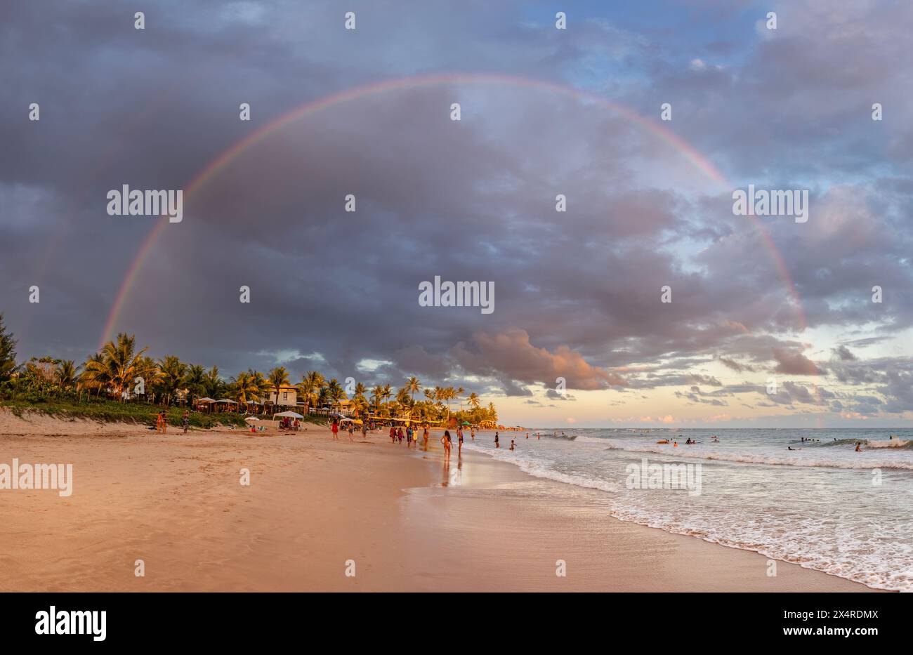 Panorama of full rainbow over Itacimirim Beach, Praia de Itacimirim ...