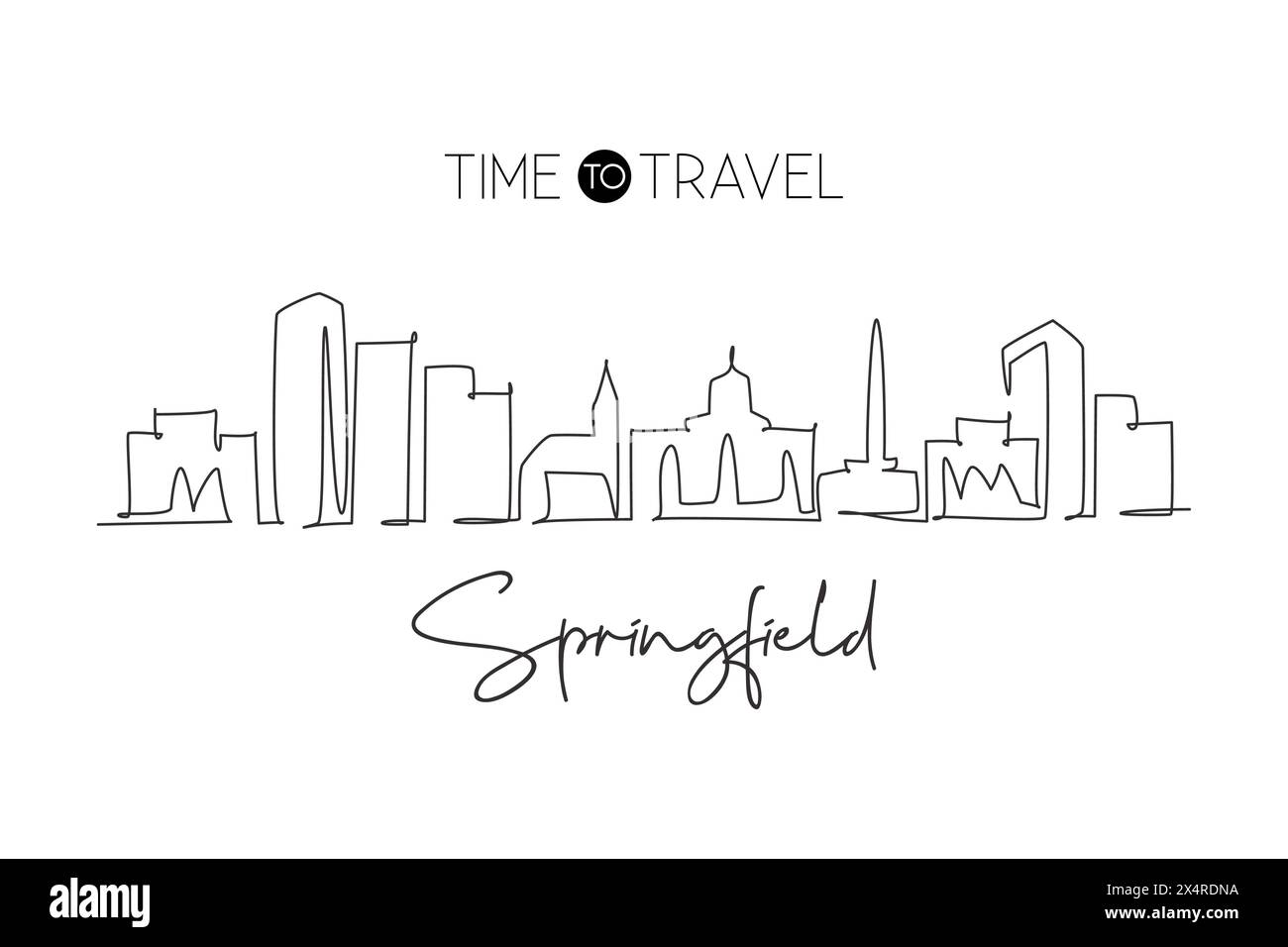 One single line drawing Springfield city skyline, Illinois. World ...