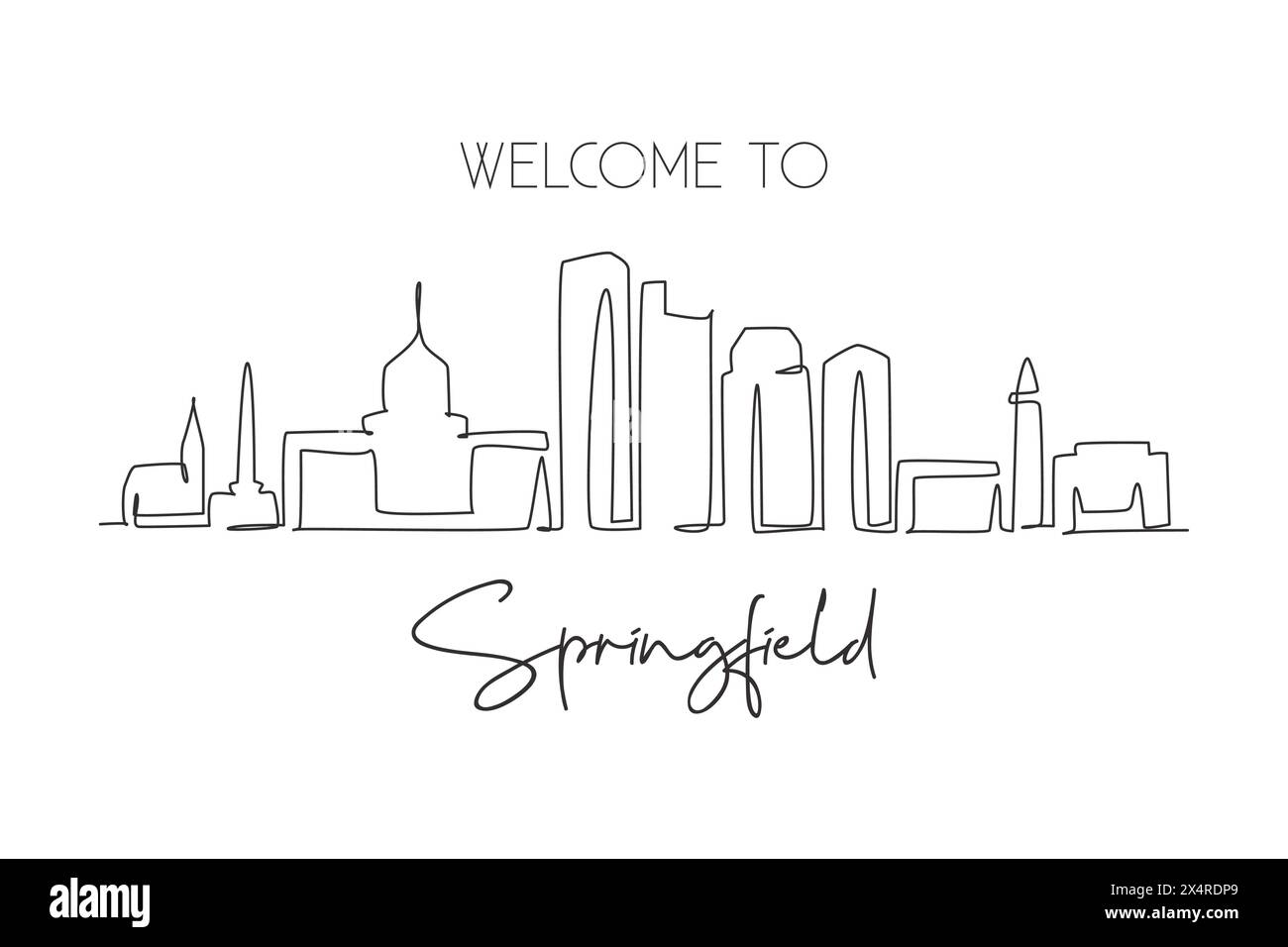 One continuous line drawing Springfield city skyline, Illinois ...