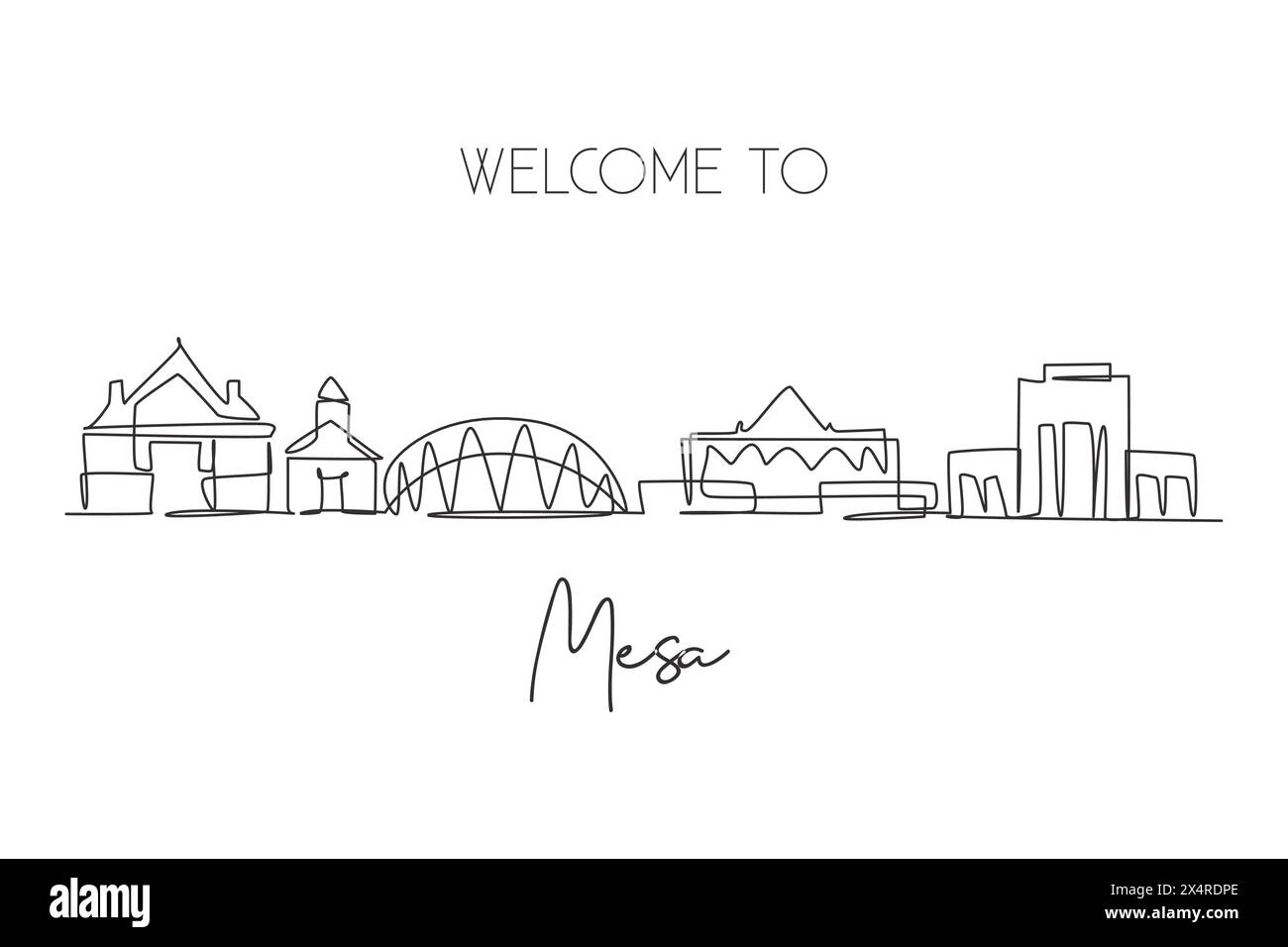 One continuous line drawing of Mesa city skyline, Arizona. World ...