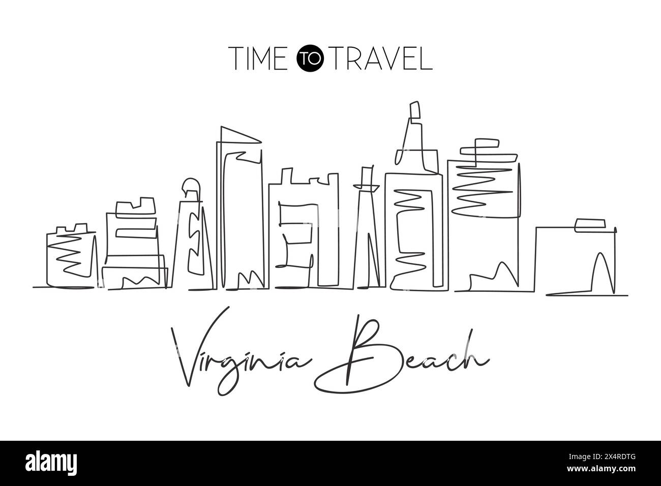 Single continuous line drawing of Virginia Beach city skyline, United ...
