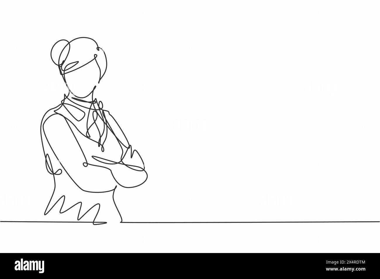 Single continuous line drawing of young female stewardess wearing ...