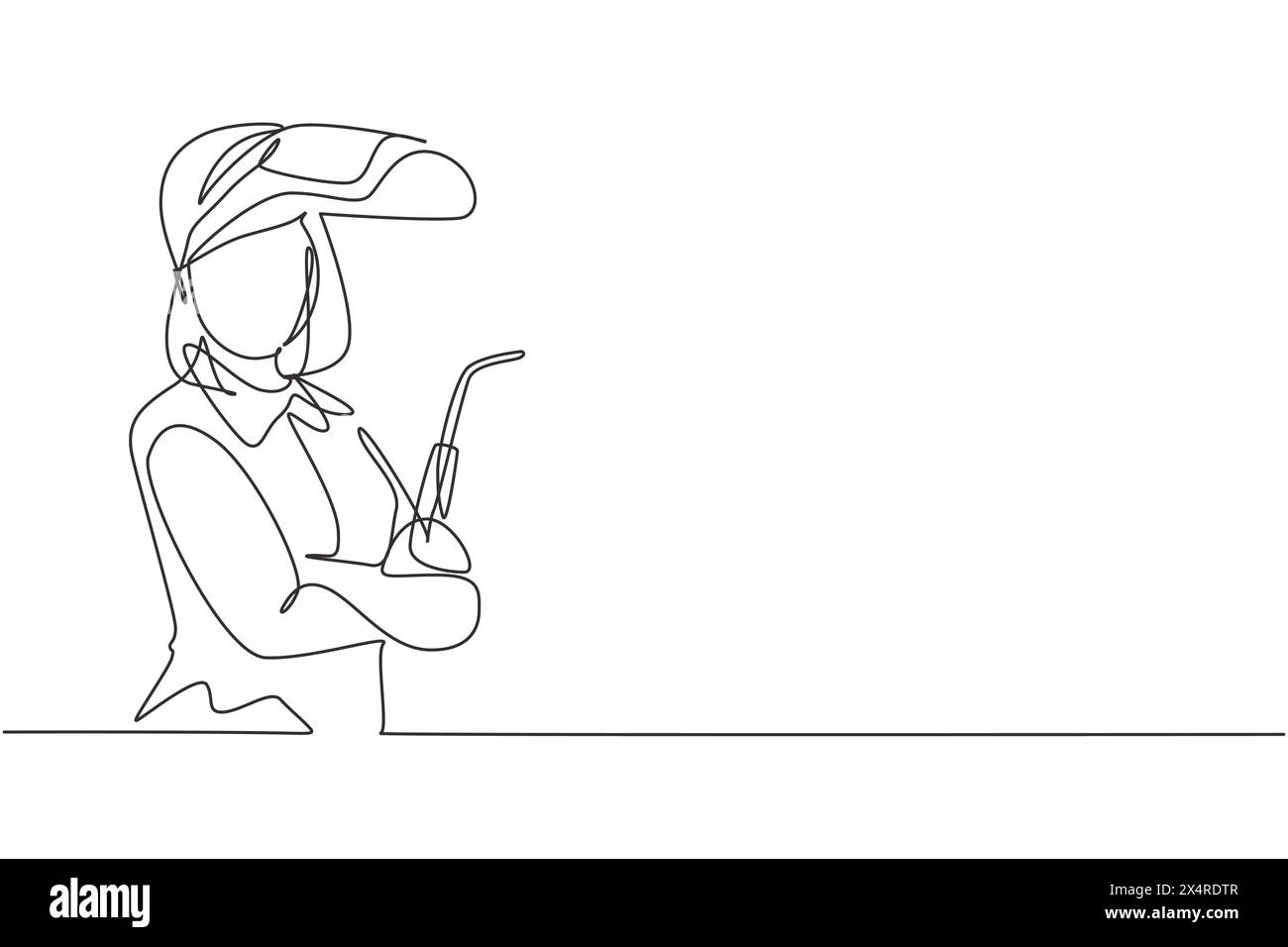 Single continuous line drawing of young female welder wearing mask ...