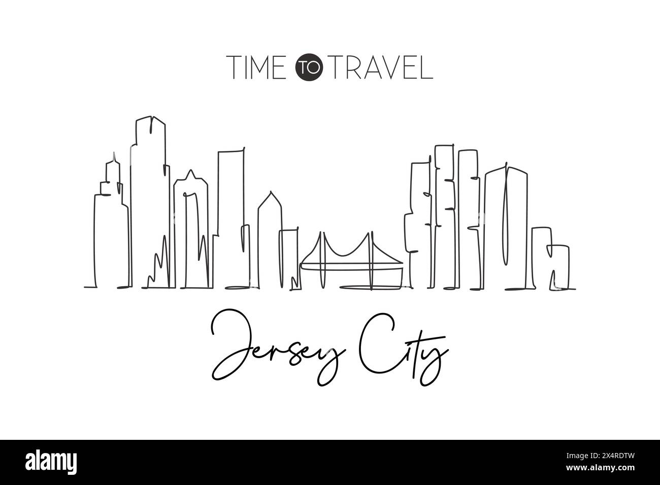 One single line drawing of Jersey City skyline, New Jersey. Historical ...