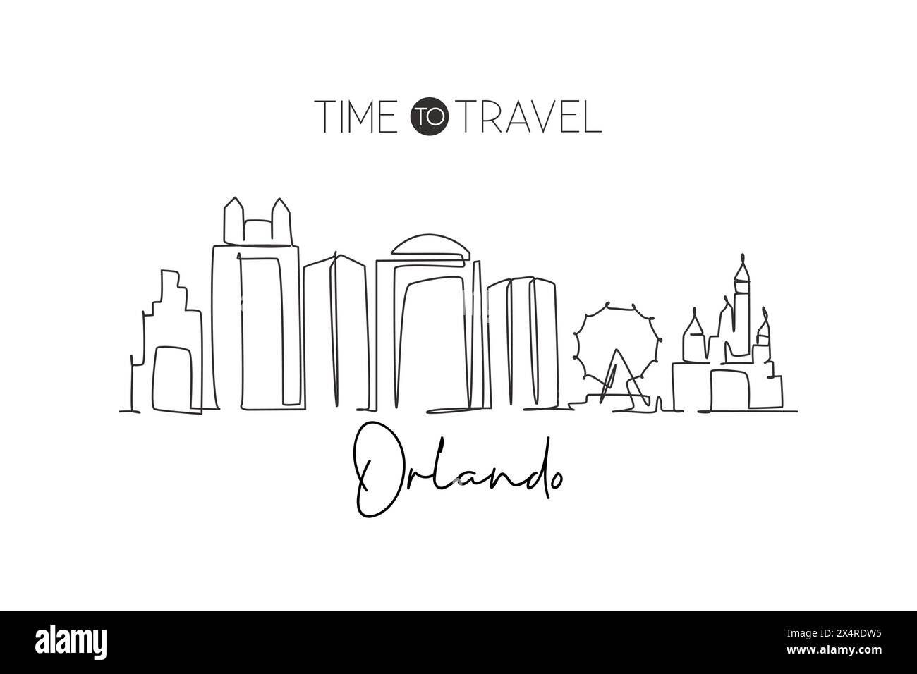 One single line drawing of Orlando city skyline, Florida. Historical ...