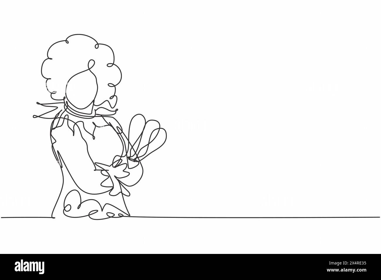 Continuous one line drawing of young female clown holding juggling pose ...