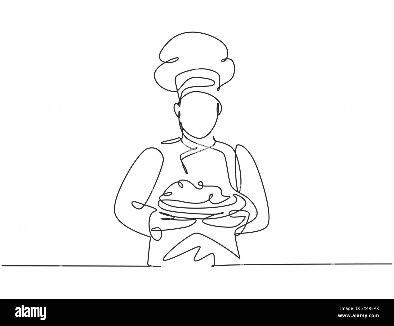 Continuous one line drawing of young handsome man chef in uniform ...