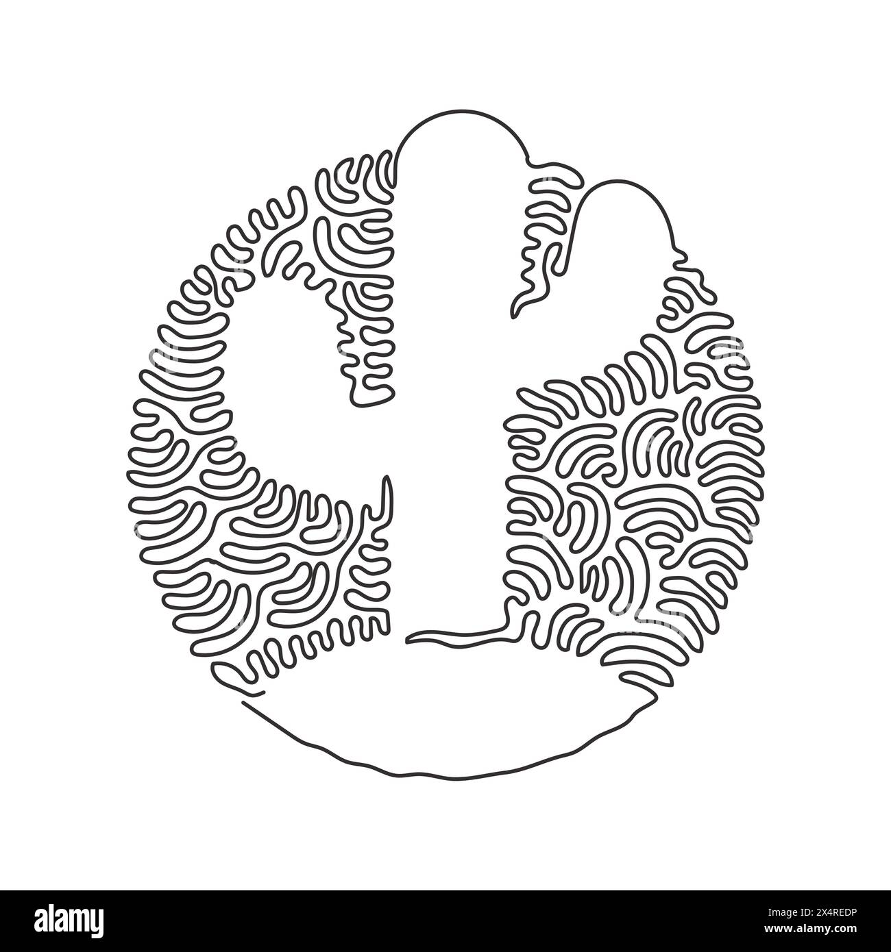 Single Continuous Line Drawing Tropical Thorny Cactus Plant Printable