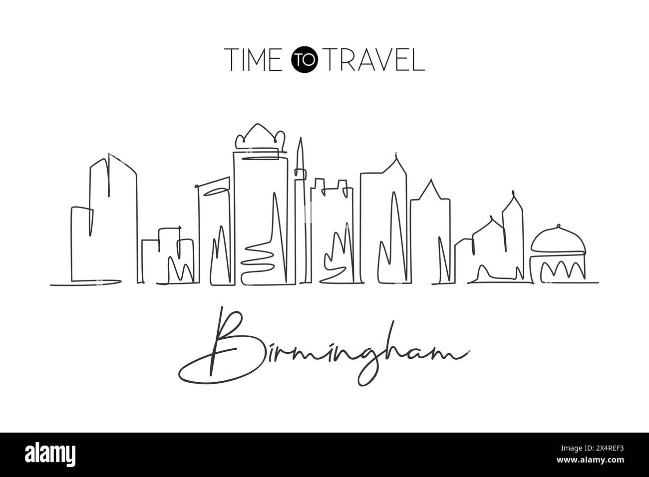 One continuous line drawing of Birmingham city skyline, Alabama ...