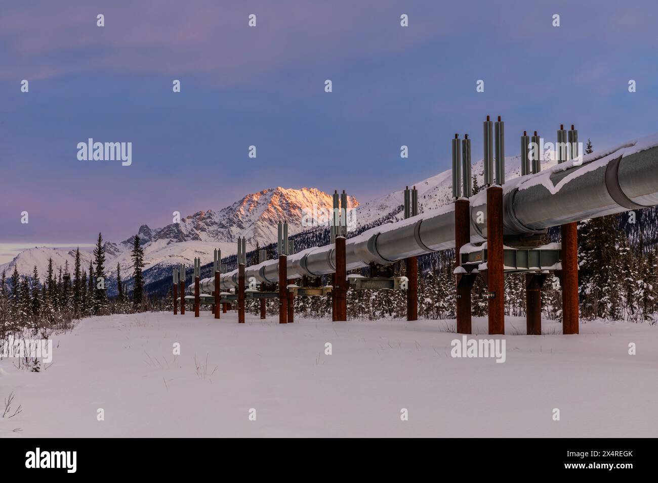 Alaska pipeline sunrise with Dillon and Sukakpak mountains, Coldfoot ...
